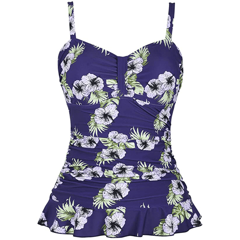 Mycoco Women's Swim Top Padded Ruffle Hem Shirred Swimwear Tankini ...
