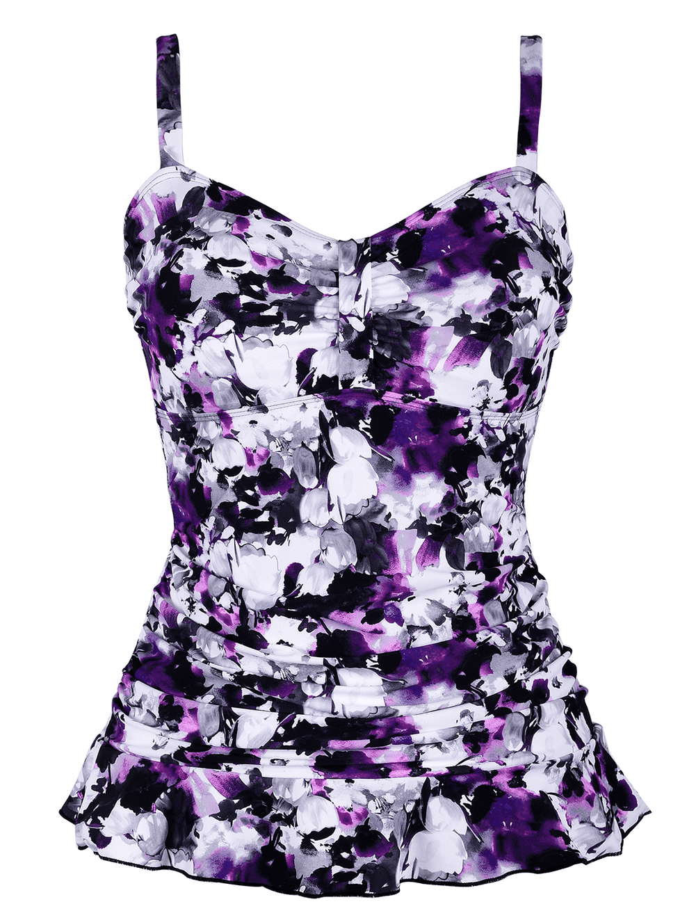 Mycoco Women's Swim Top Padded Ruffle Hem Shirred Swimwear Tankini ...