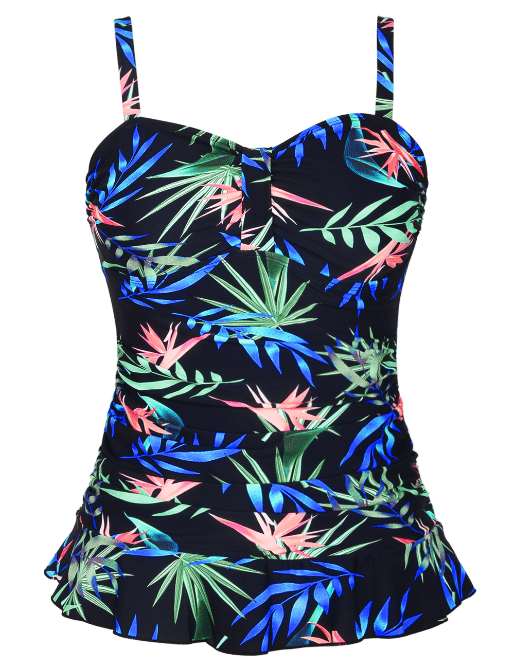 Mycoco Women's Swim Top Padded Ruffle Hem Shirred Swimwear Tankini ...