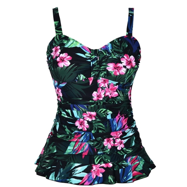 Mycoco Women's Swim Top Padded Ruffle Hem Shirred Swimwear Tankini ...