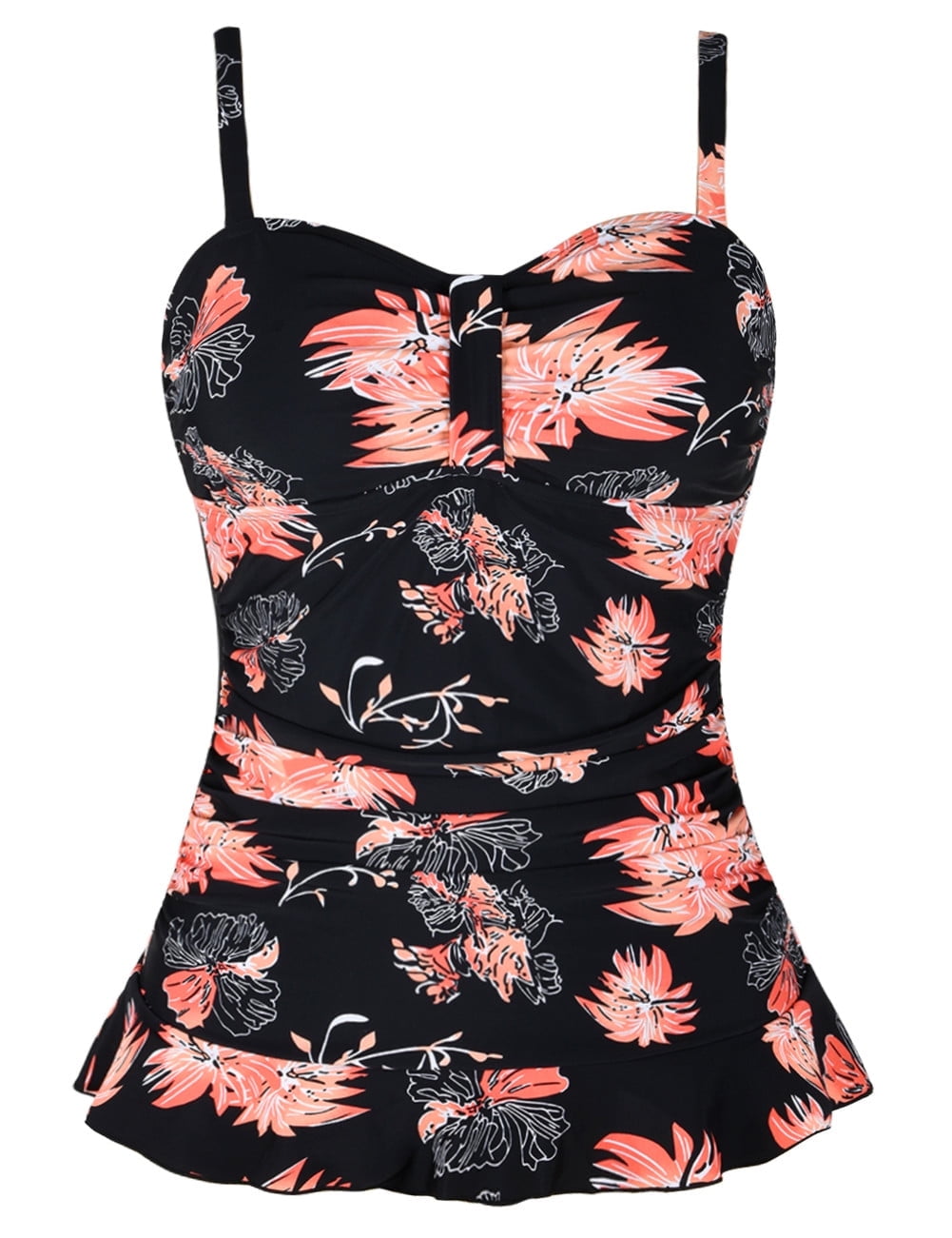 Mycoco Women's Swim Top Padded Ruffle Hem Shirred Swimwear Tankini ...