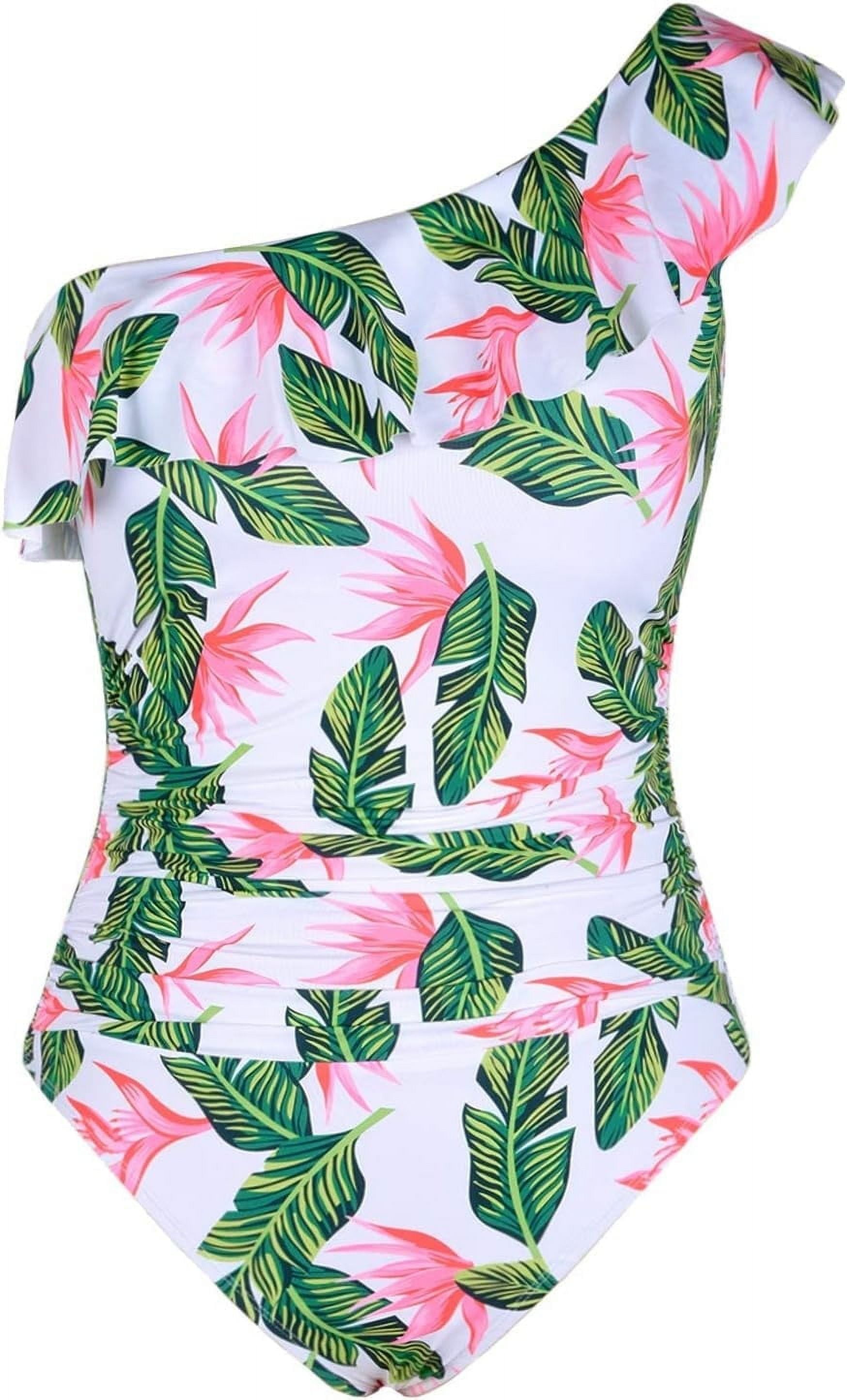 Mycoco Womens One Piece Swimsuits One Shoulder Ruched Ruffle Monokini ...