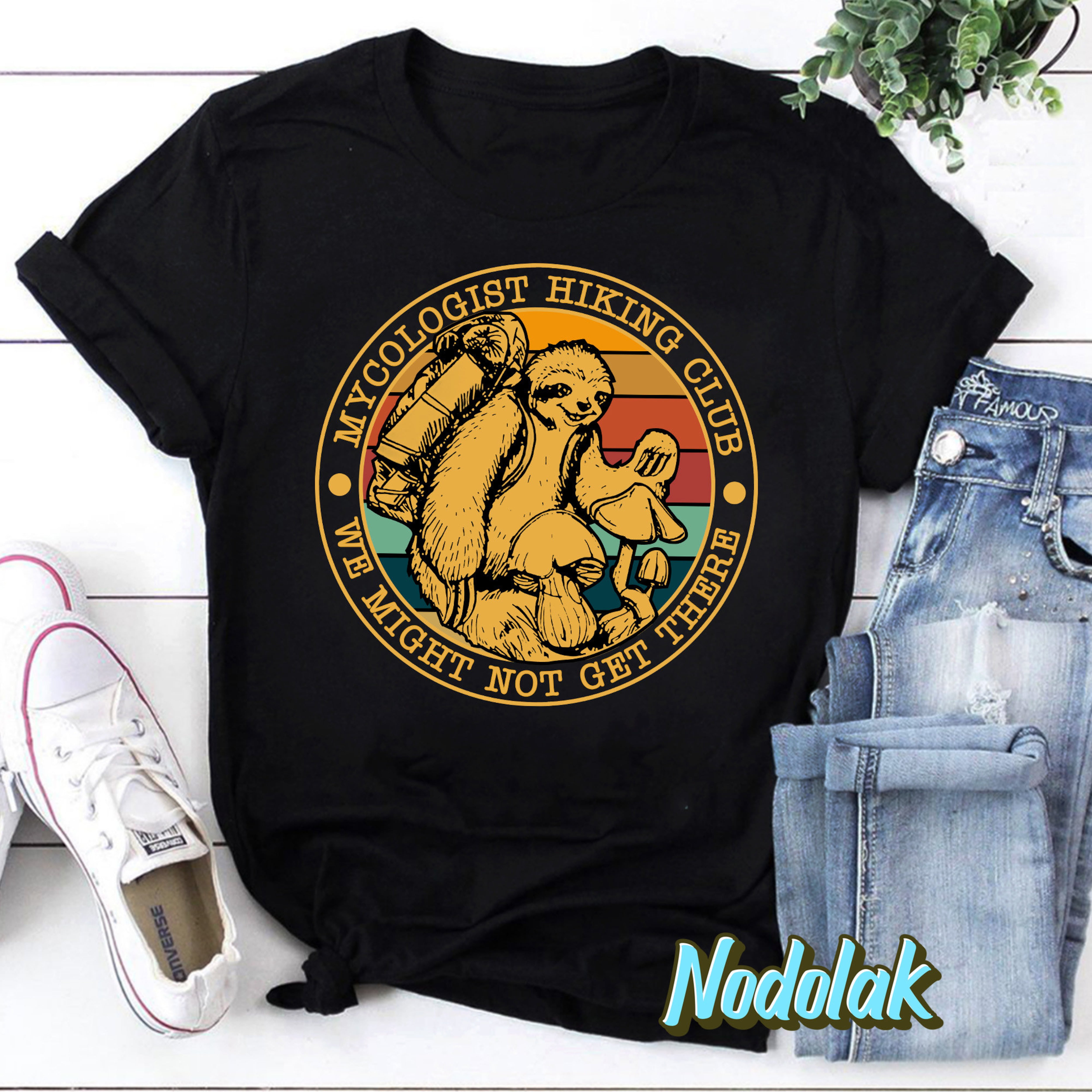 Mycologist Hiking Club We Might Not Get There Sloth Vintage T-Shirt ...