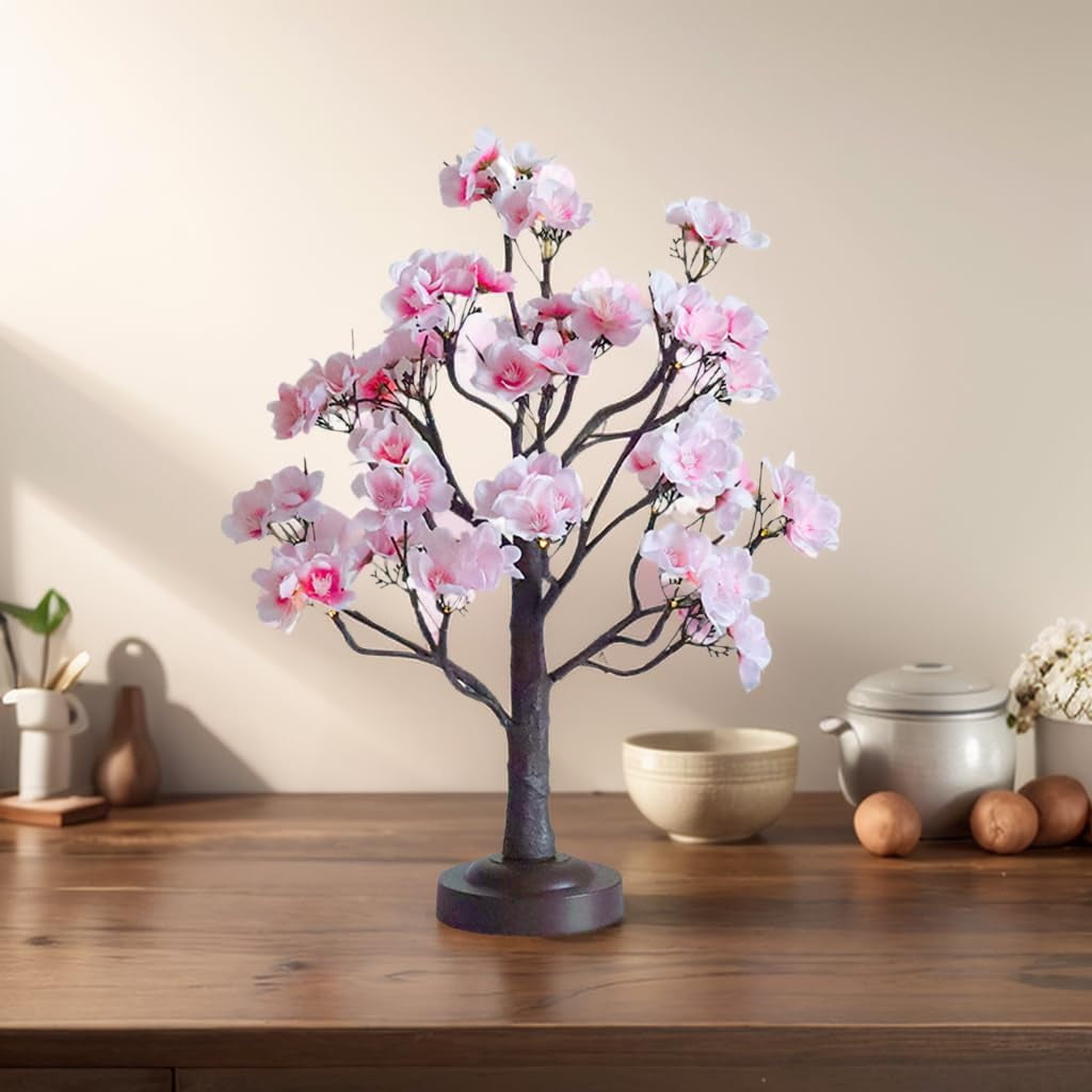 Mycznsyard 24 LED Pink Cherry Blossom Tree Lamp 18 Inches Artificial ...