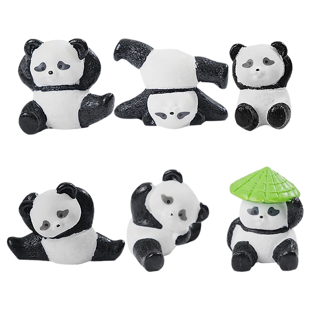 Myenne 6pcs Panda Cake Topper Miniature Animals Statue Cute Panda ...