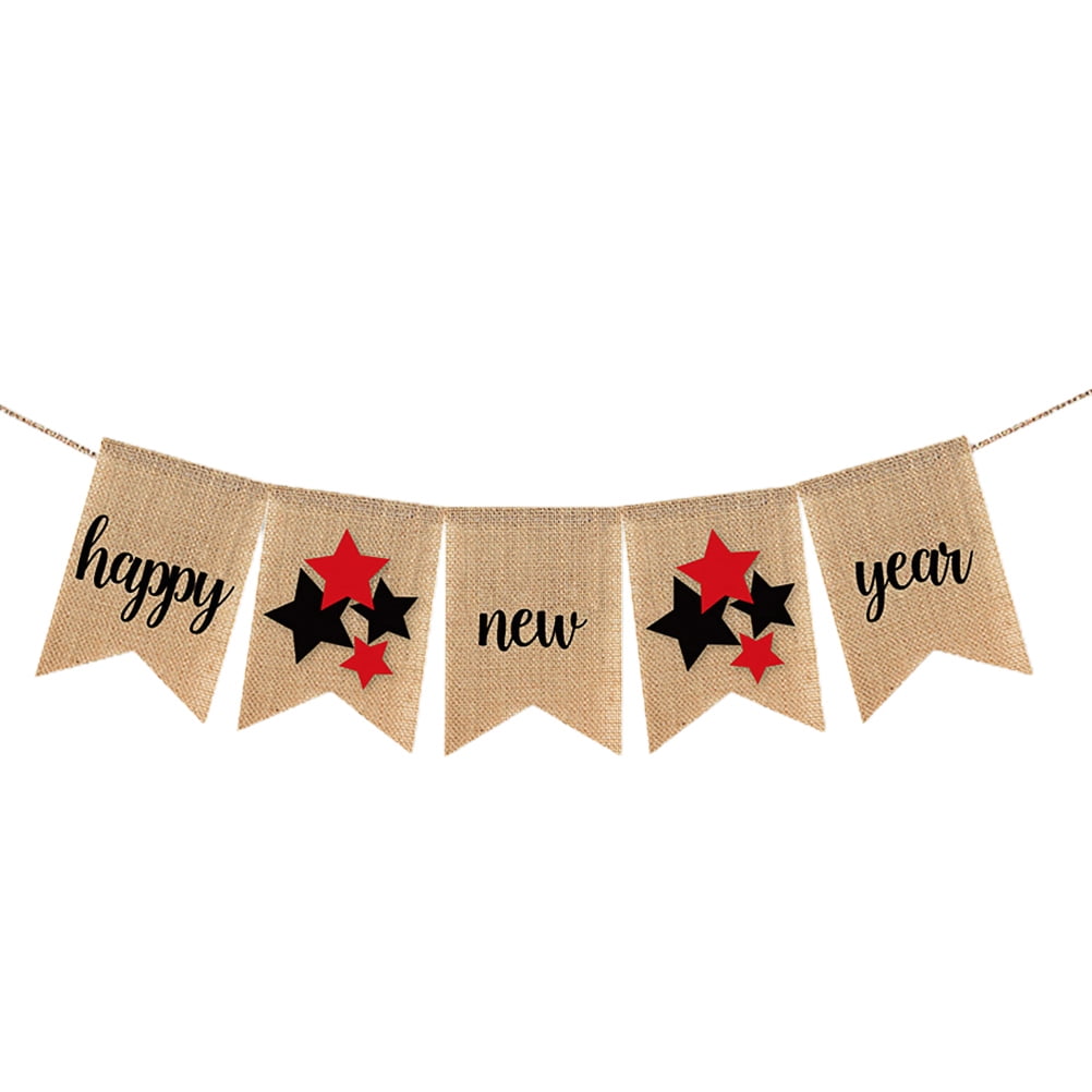 Myenne Happy New Year Banner Vintage Burlap Swallowtail 2021 New Years ...