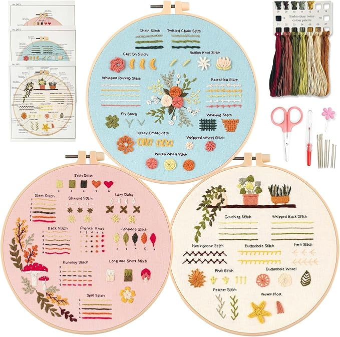 Myfilicity Embroidery Beginners Stitch Practice kit, 3 Embroidery ...