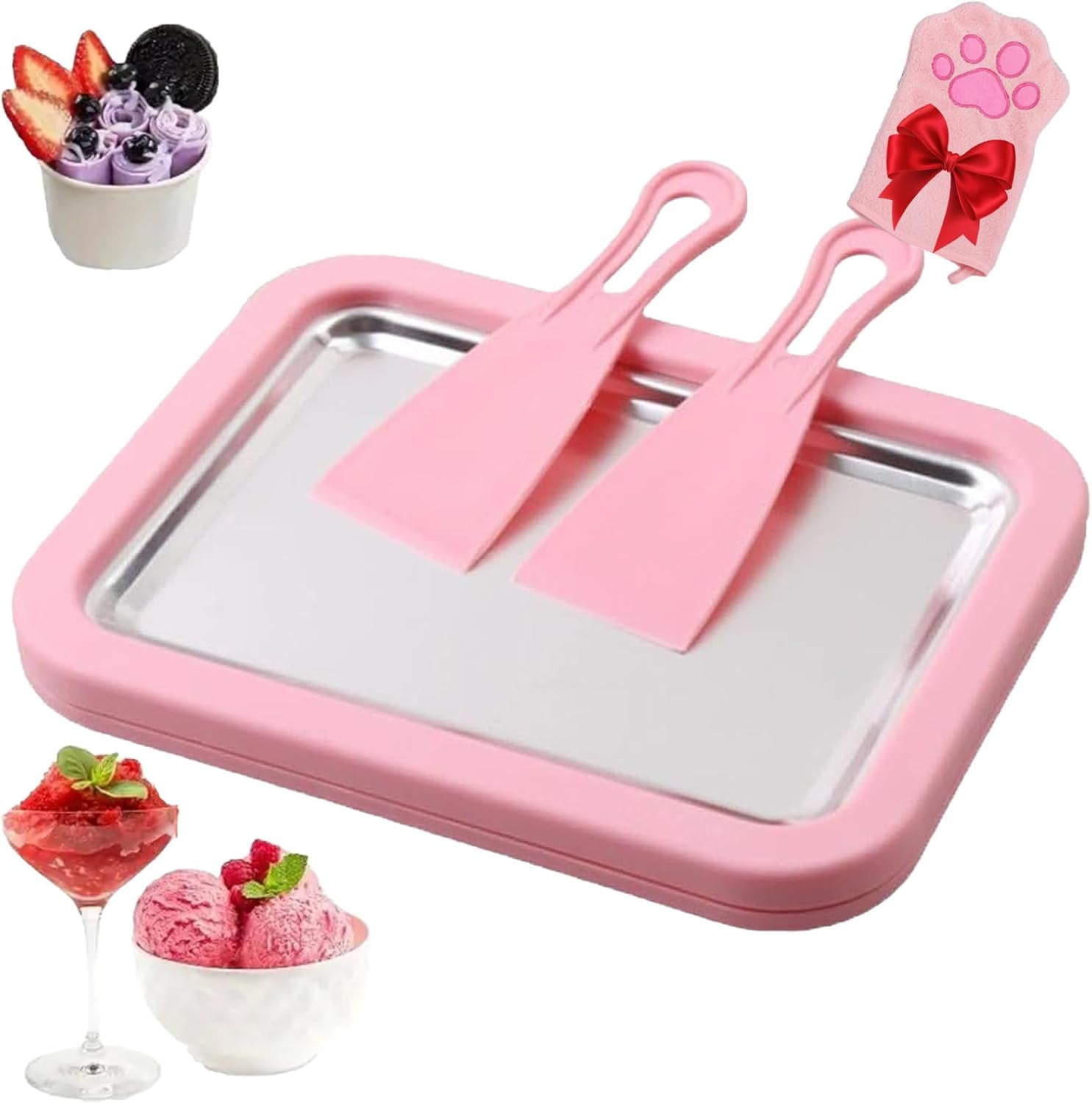 Myfroroll Ice Cream,Rolled Ice Cream Maker Tray with 2 Spatulas, 304 ...