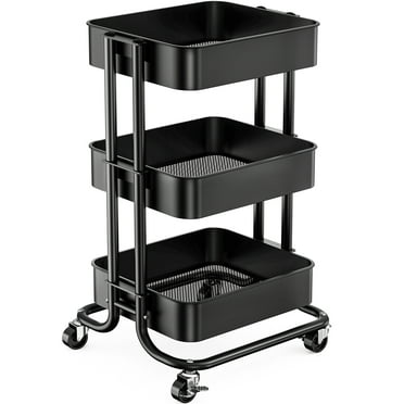3 Tier Mesh Utility Cart Rolling Metal Organization Cart with Handle ...