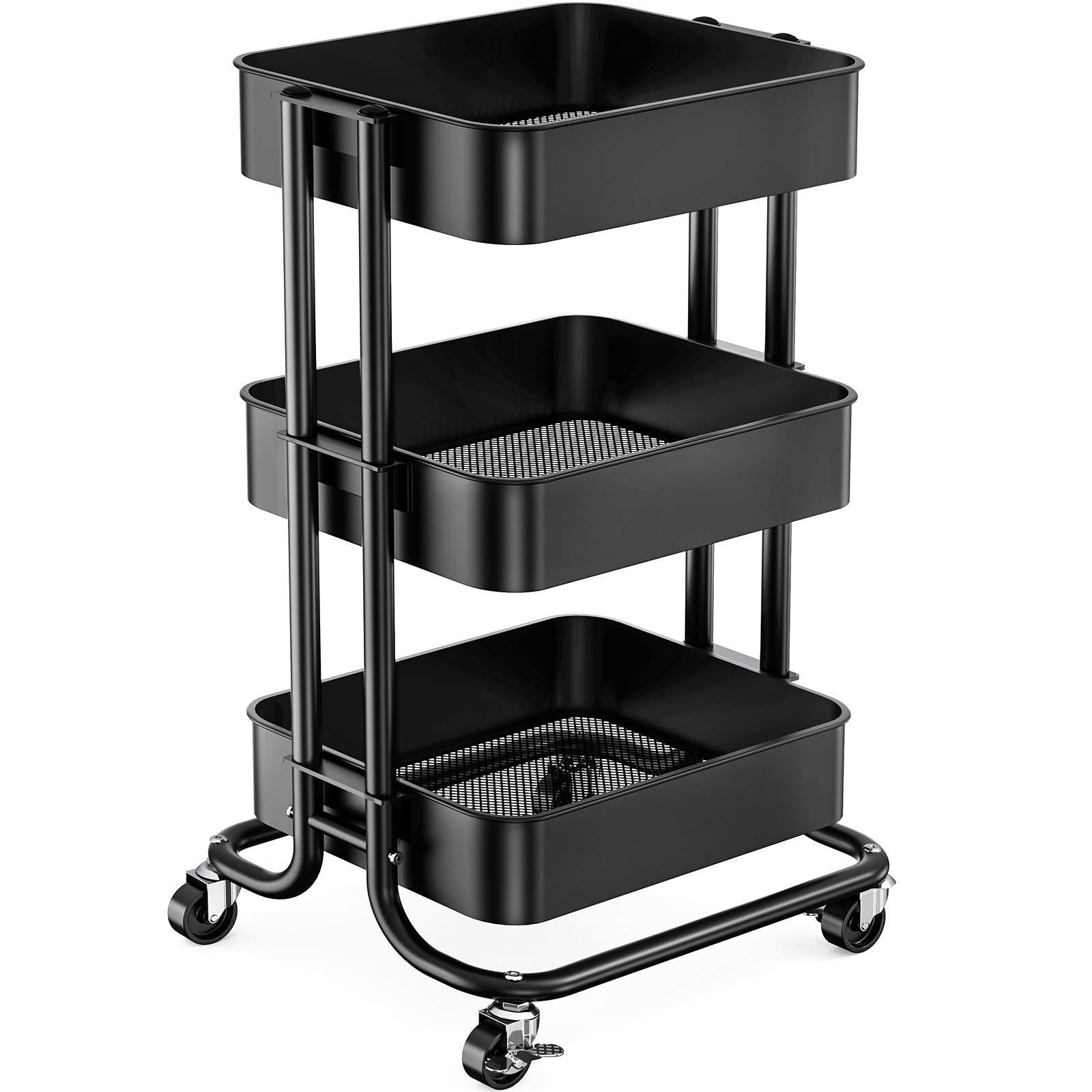 Gymax 3-Tier Utility Storage Cart Metal Rolling Trolley w/ DIY Pegboard ...