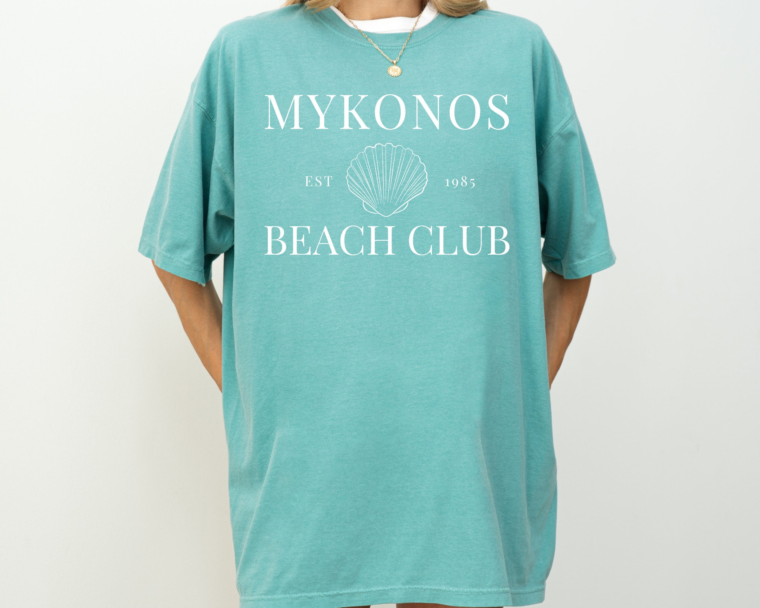 Mykonos Beach Club T-Shirt Summer Beach, Seashell, Greece, Greek ...