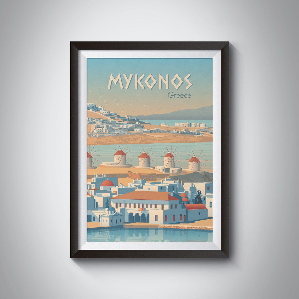 Mykonos Greece Travel Poster, Greek Island, Cyclades, Aegean Sea ...