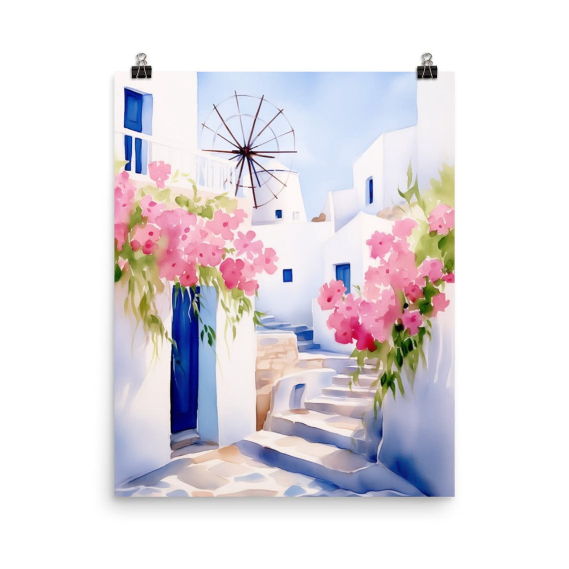 Mykonos Windmill Print, Greek Coastal Art, Cycladic Islands Wall Decor ...