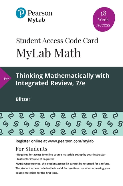 Mylab Math With Pearson Etext 18 Week Standalone Access Card For Thinking Mathematically