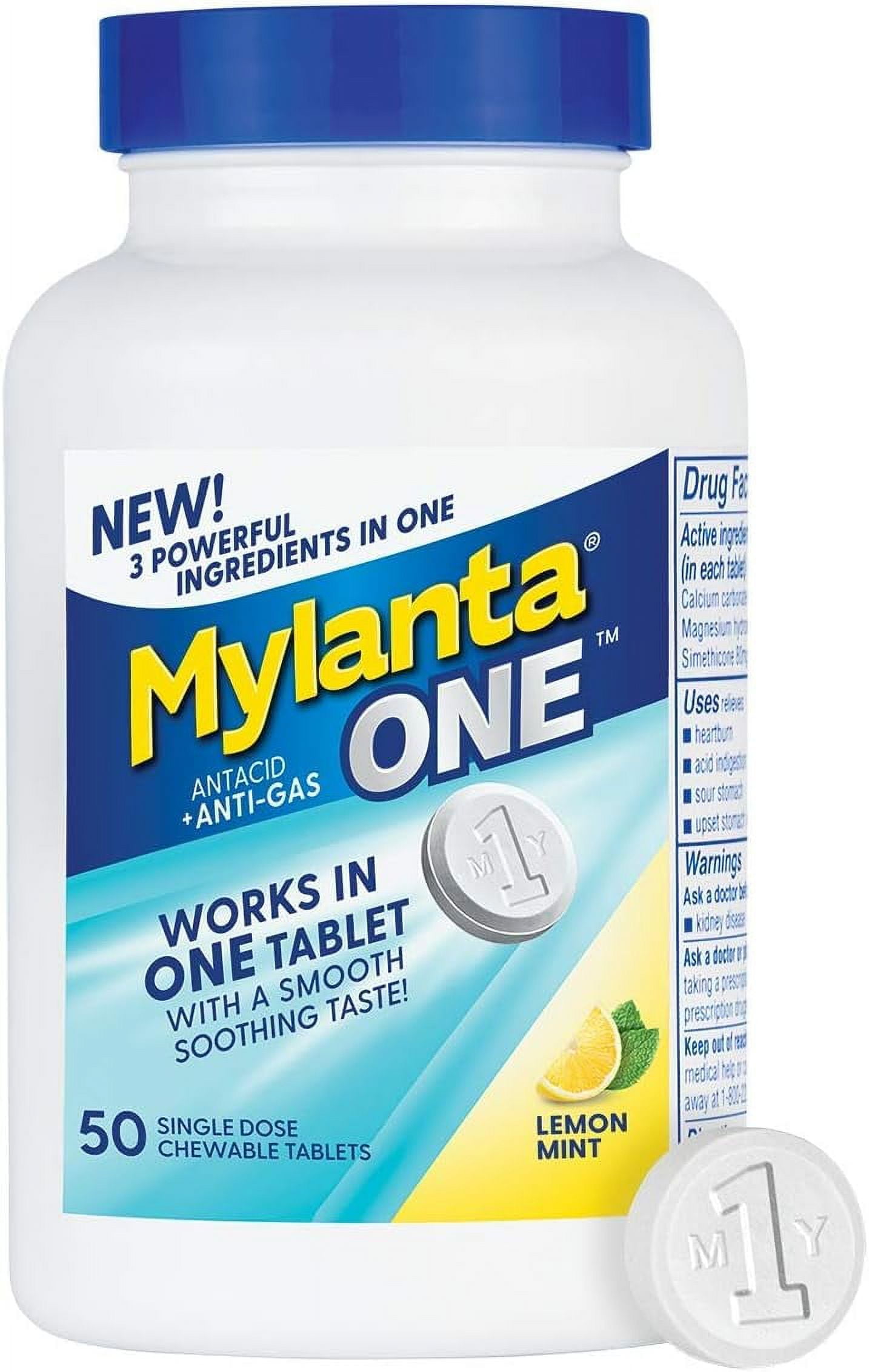 Mylanta One Chewable Medicine, Antacid & Anti-Gas Tablets, Heartburn ...