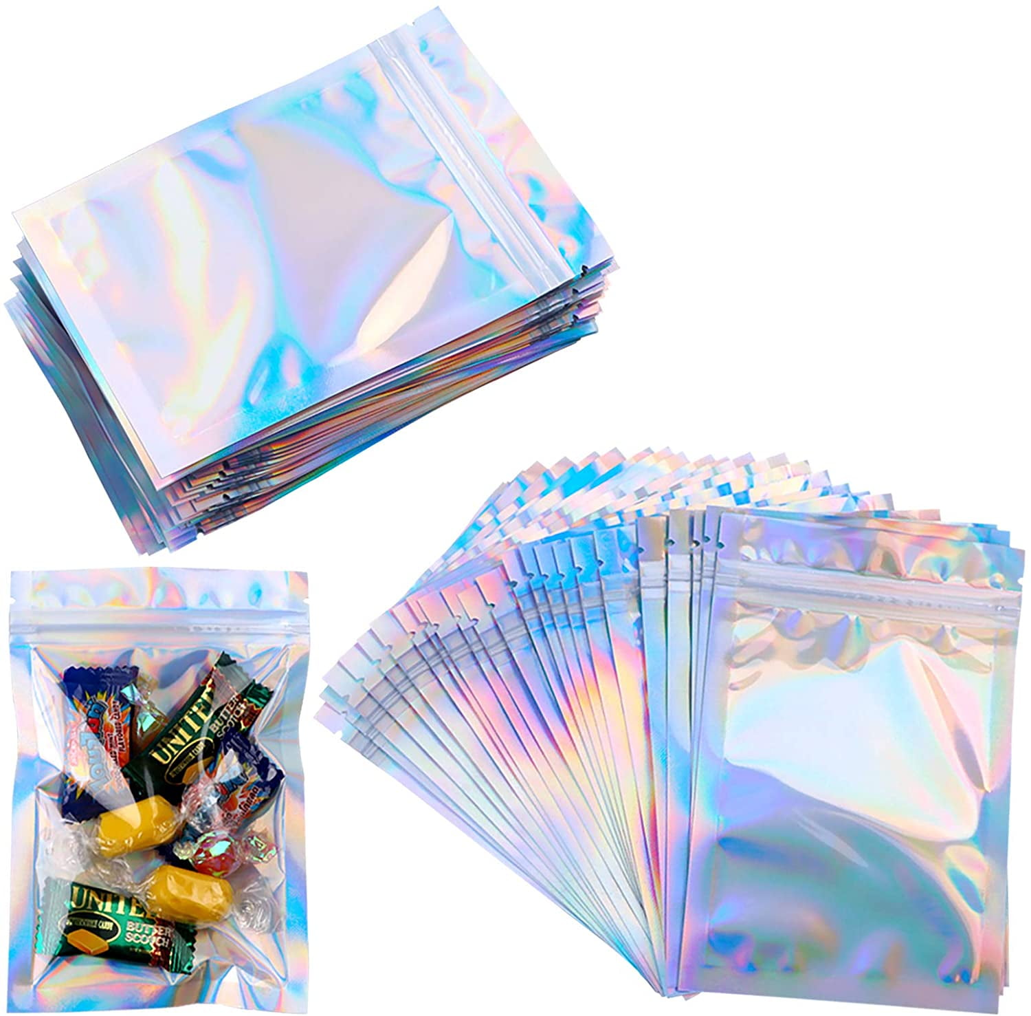 Mylar Zip Lock Bags,100 Pcs Clear Golden Resealable Mylar Bags,Aluminum ...