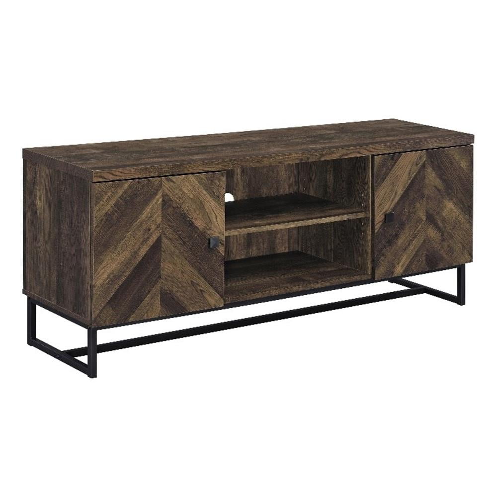 Myles Rustic Oak Herringbone 2-Door TV Console, Wood Media Stand ...