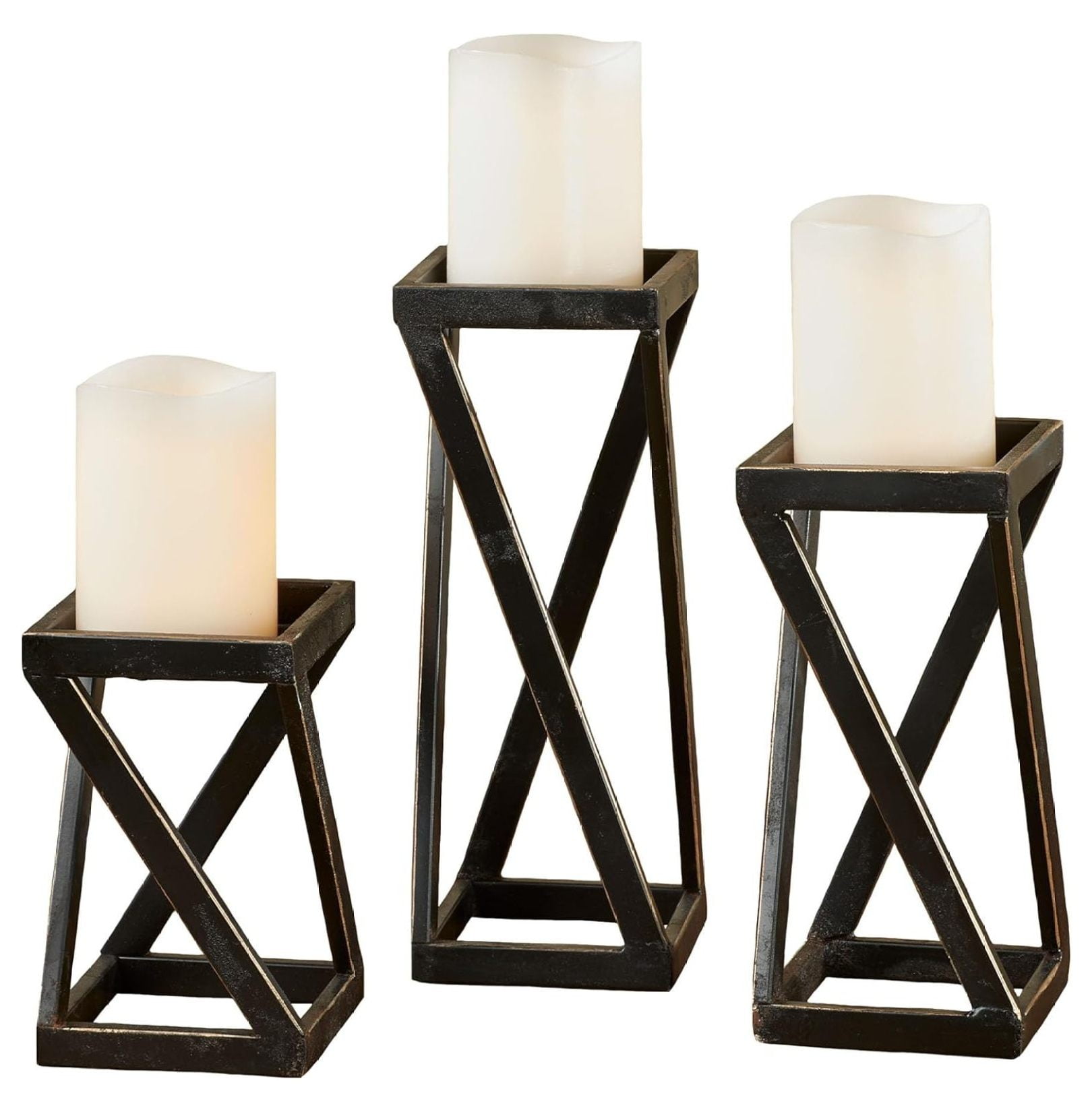 Mylle Geometric Black Metal Candleholders Set of Three - Small, Medium ...