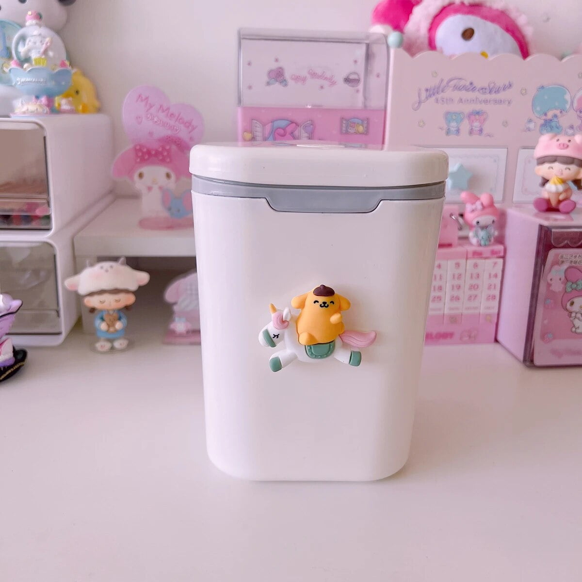 Mymelody Cinnamoroll Kuromi Desktop Trash Can Cartoon Sanrio Bedroom Press Trash Can Dormitory ...