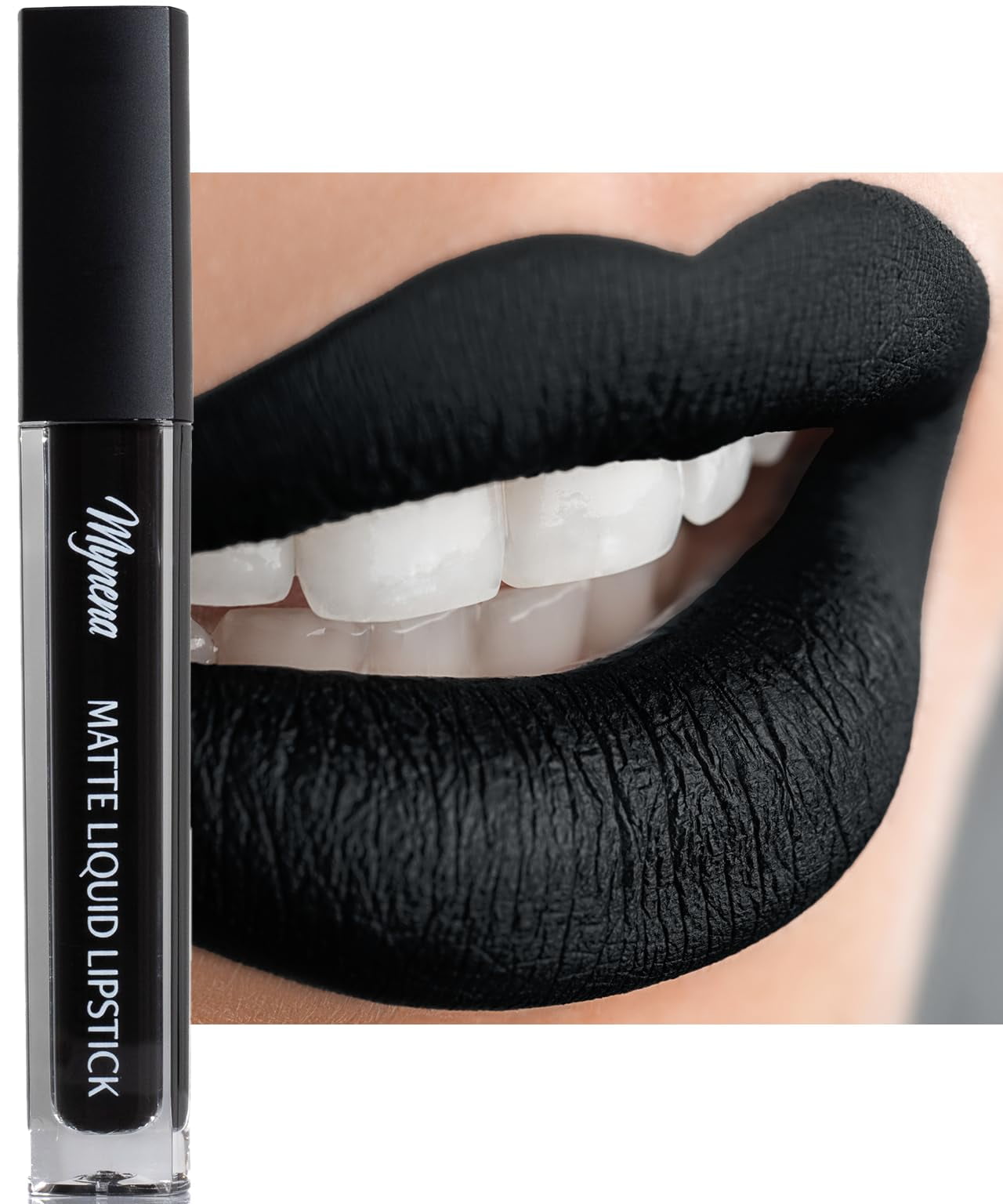 Mynena Jet Black Lipstick JKF25 Liquid Matte Long-Lasting Lightweight ...