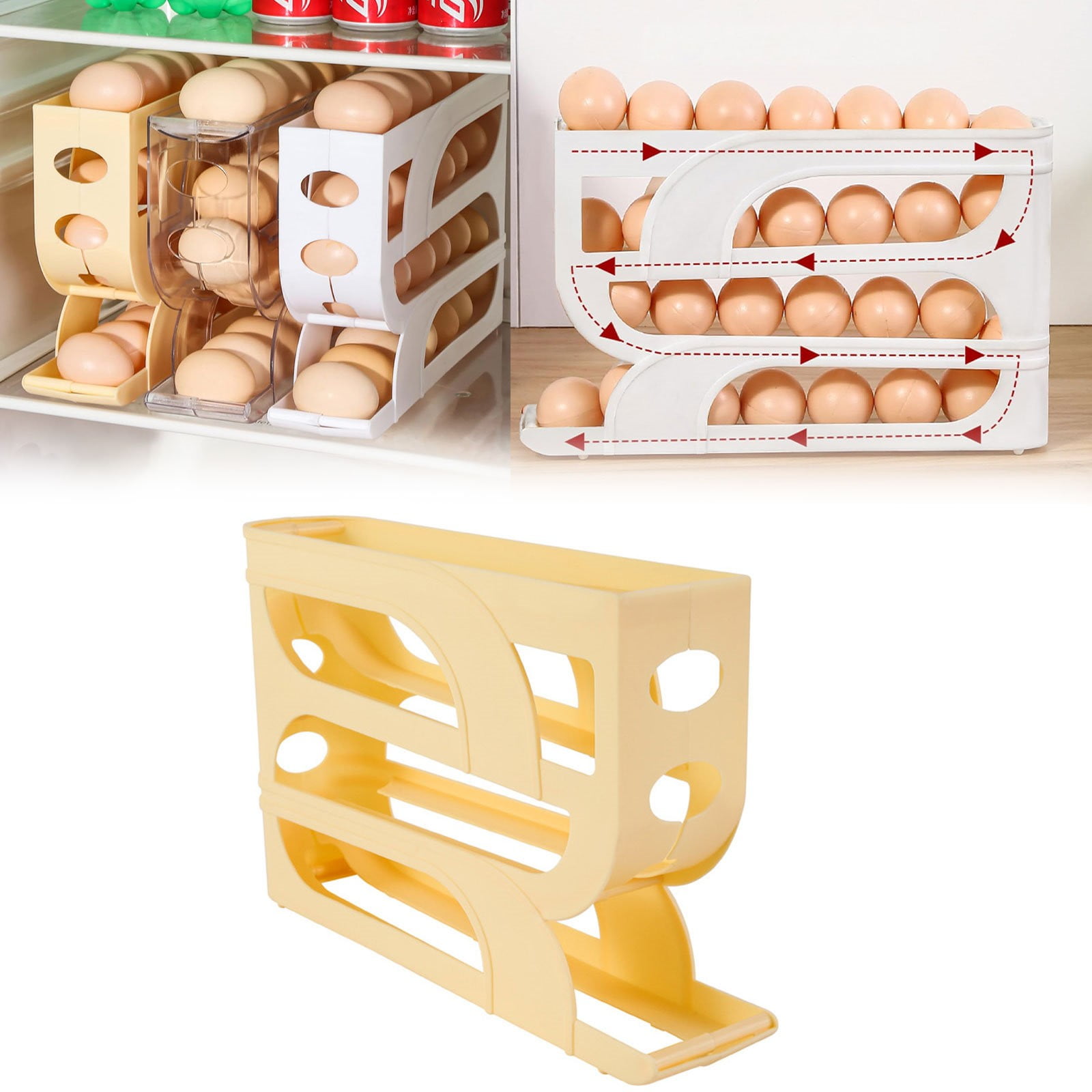Mynkyll Egg Holder For Fridge 4 Tiers Egg Carton, Rolling Egg ...