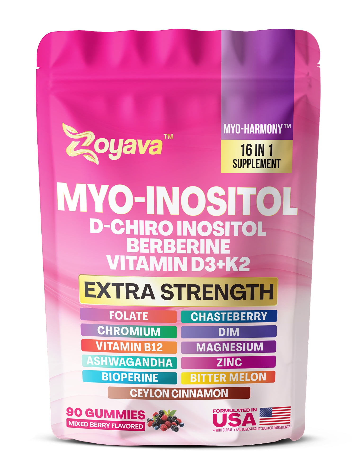 Myo-Inositol Gummies, D-Chiro Inositol, Berberine, Vitamin B12 D3 K2 ...
