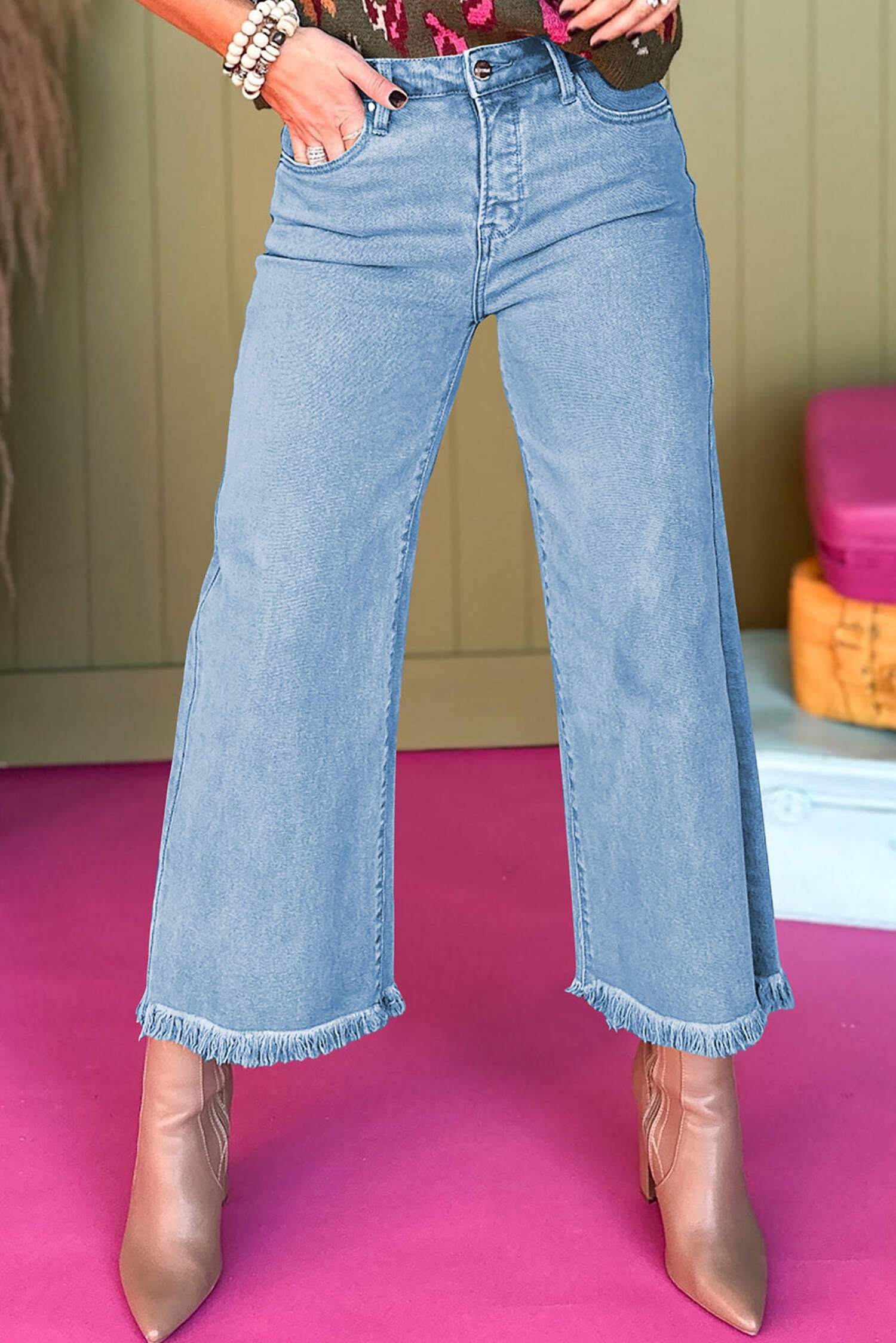 Myosotis Acid Washed High Rise Cropped Wide Leg Jeans - Walmart.com