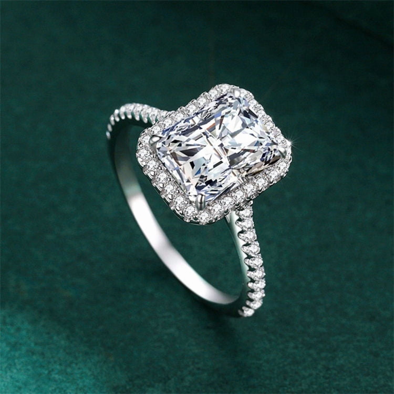 Myrah Jewelry 2 Ct Emerald Cut Moissanite Engagement Ring - 14K White ...