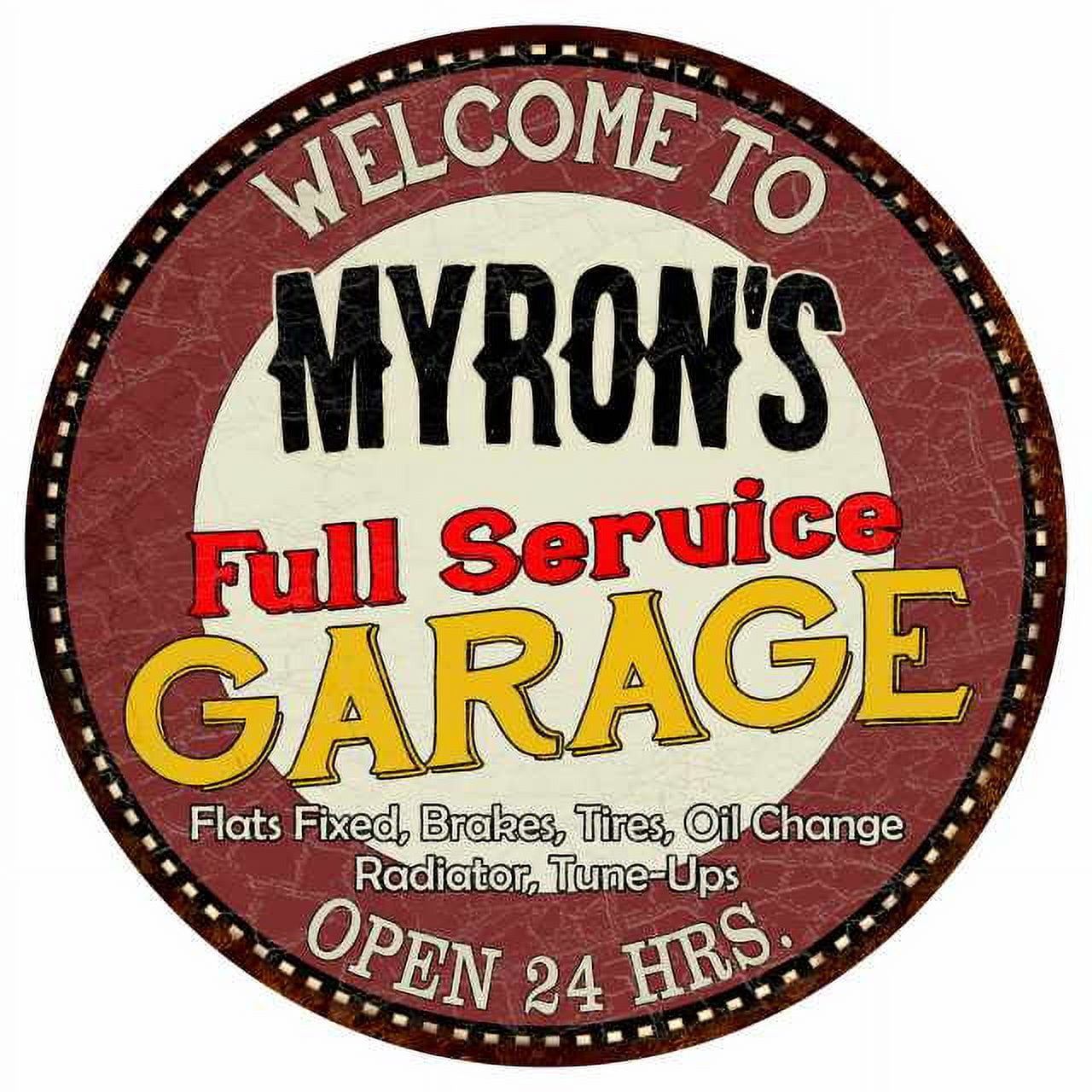 Myron's Full Service Garage 12" Round Metal Sign Man Cave Décor ...