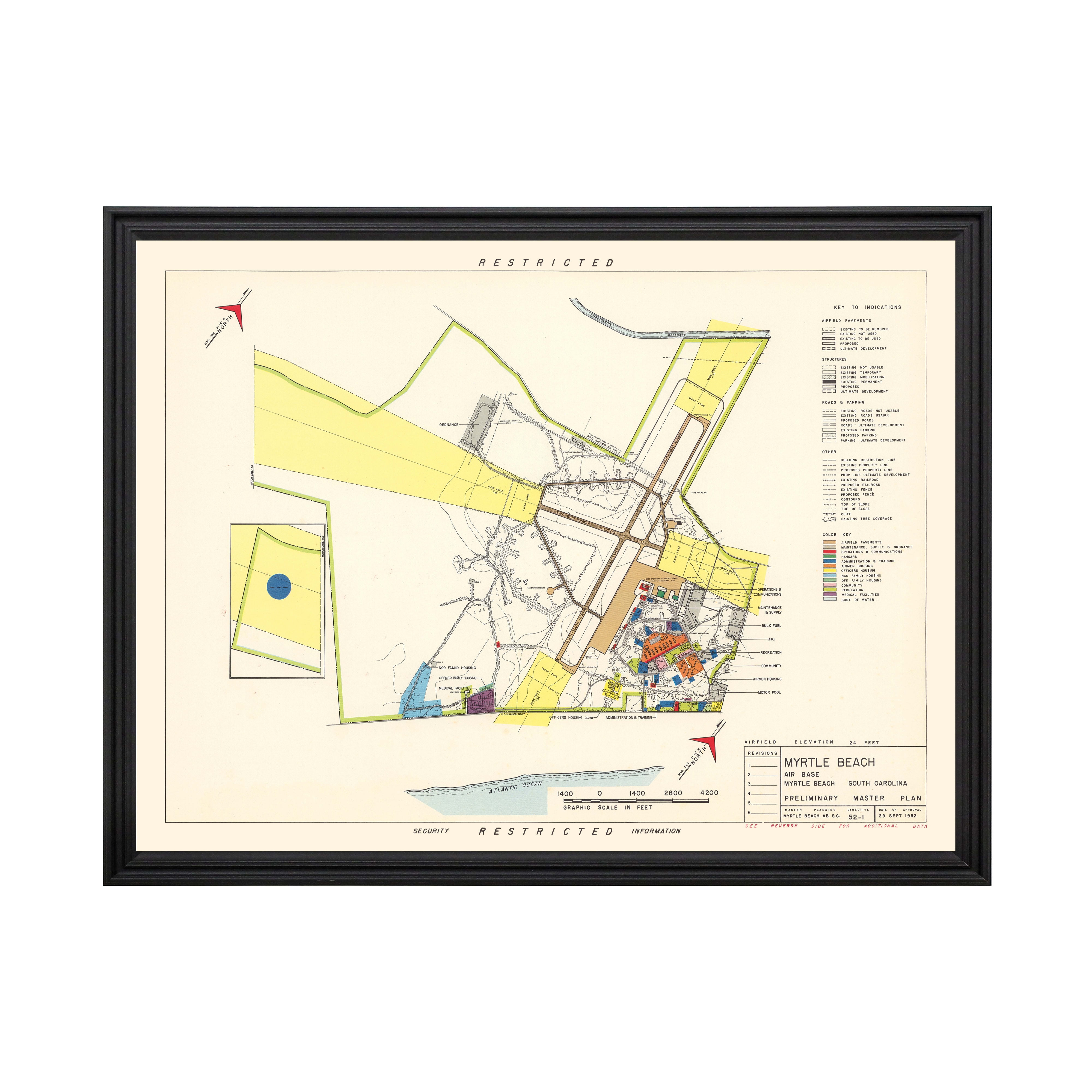 Myrtle Beach Air Base Art, 1952 Vintage Map of Myrtle Beach Air Base ...