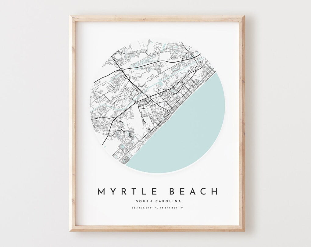 Myrtle Beach Map Print, Myrtle Beach Map Poster City Wall Art, Sc Road ...