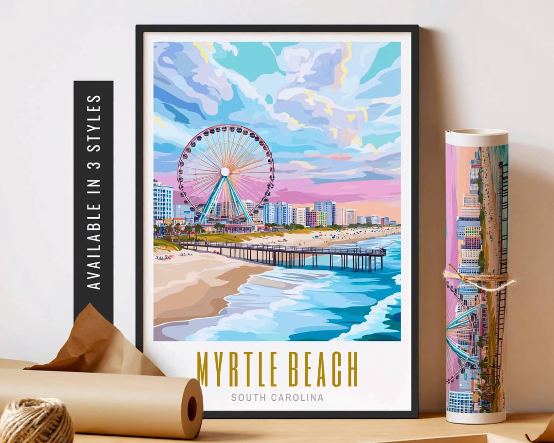 Myrtle Beach Sc Poster City Wall Art Myrtle Beach North Carolina Poster ...