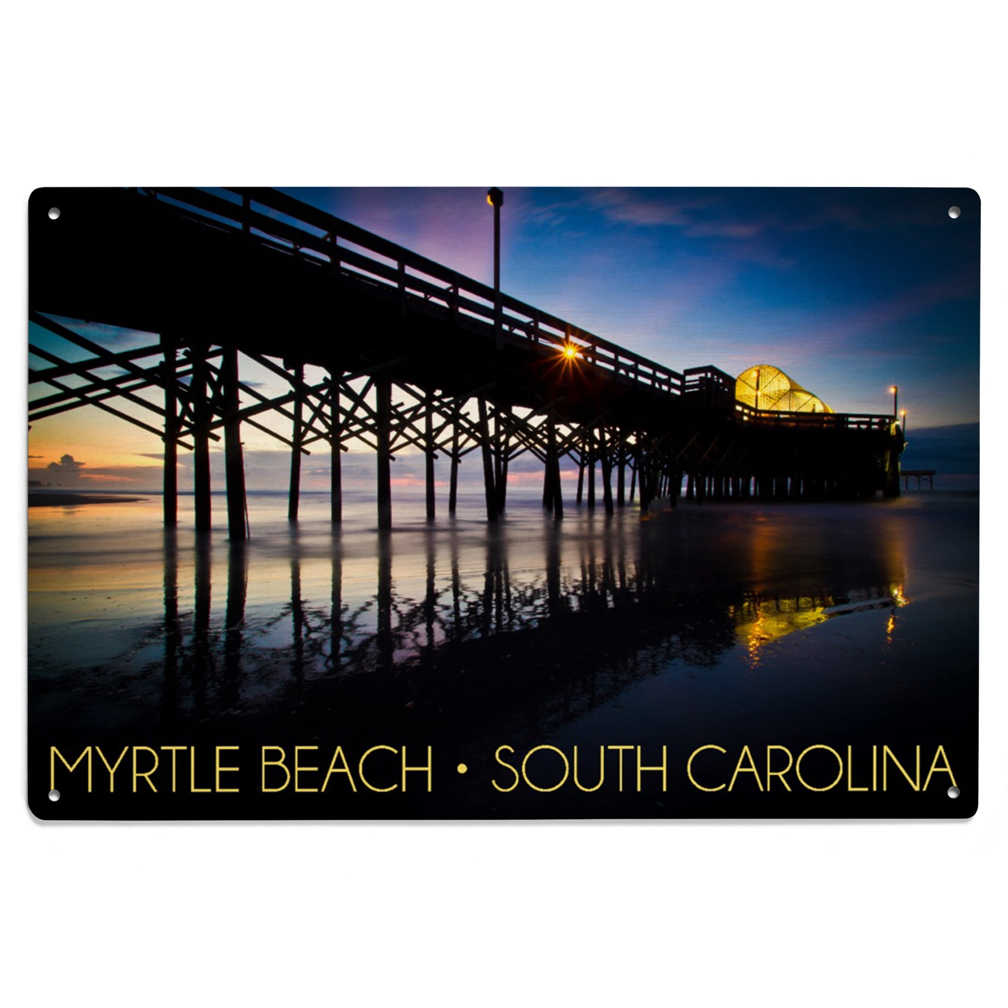 Myrtle Beach, South Carolina, Apache Pier at Night Birch Wood Wall Sign ...