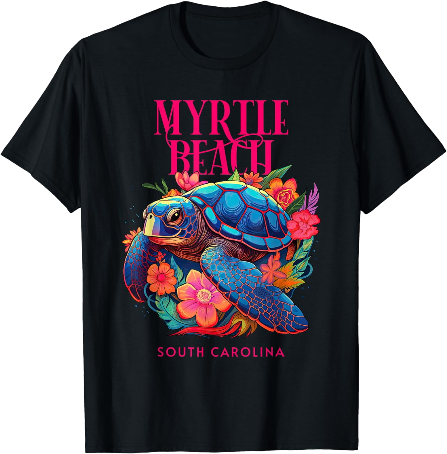 Myrtle Beach South Carolina Floral Beach Turtle Souvenir T-Shirt ...