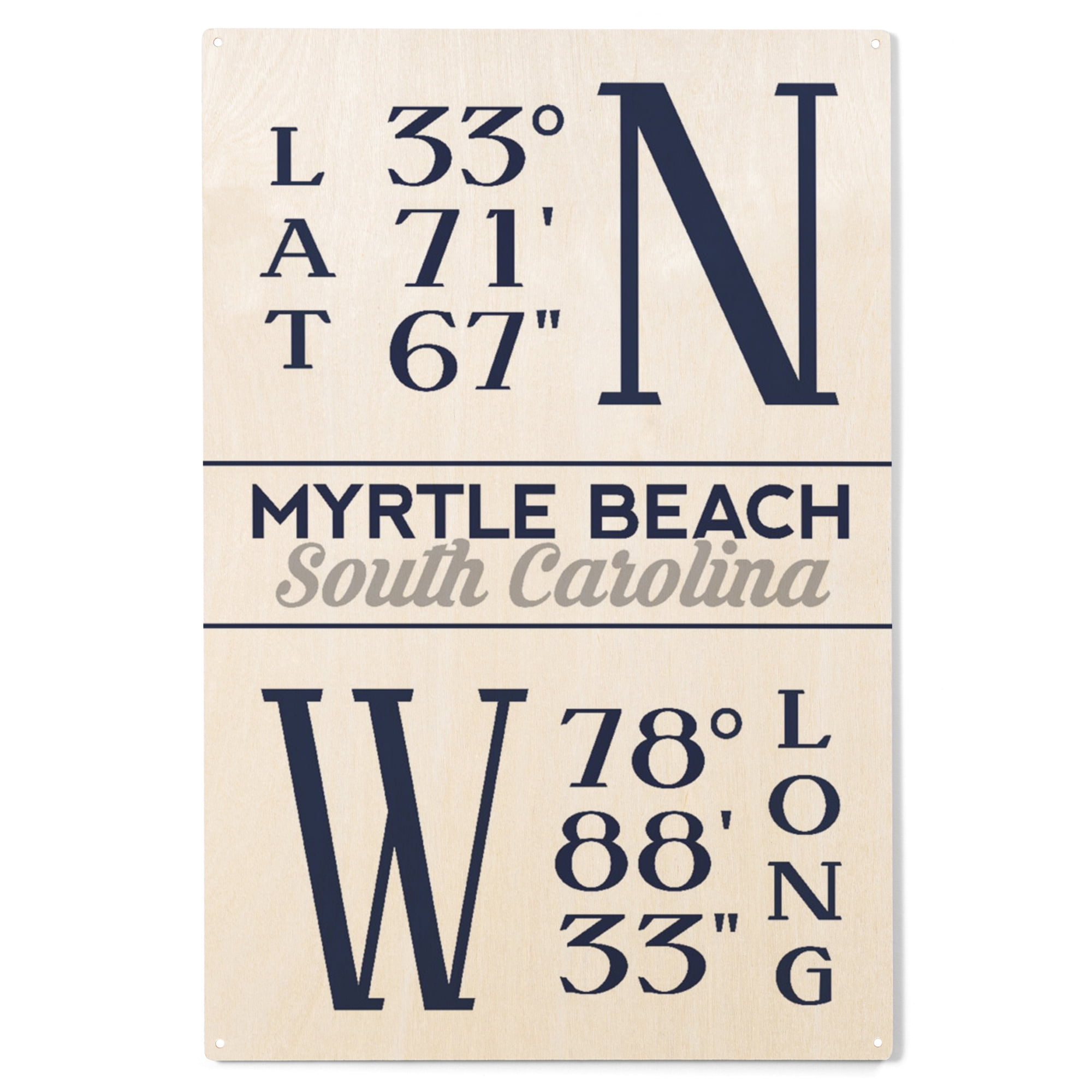 Myrtle Beach, South Carolina, Latitude and Longitude (Blue) Birch Wood ...