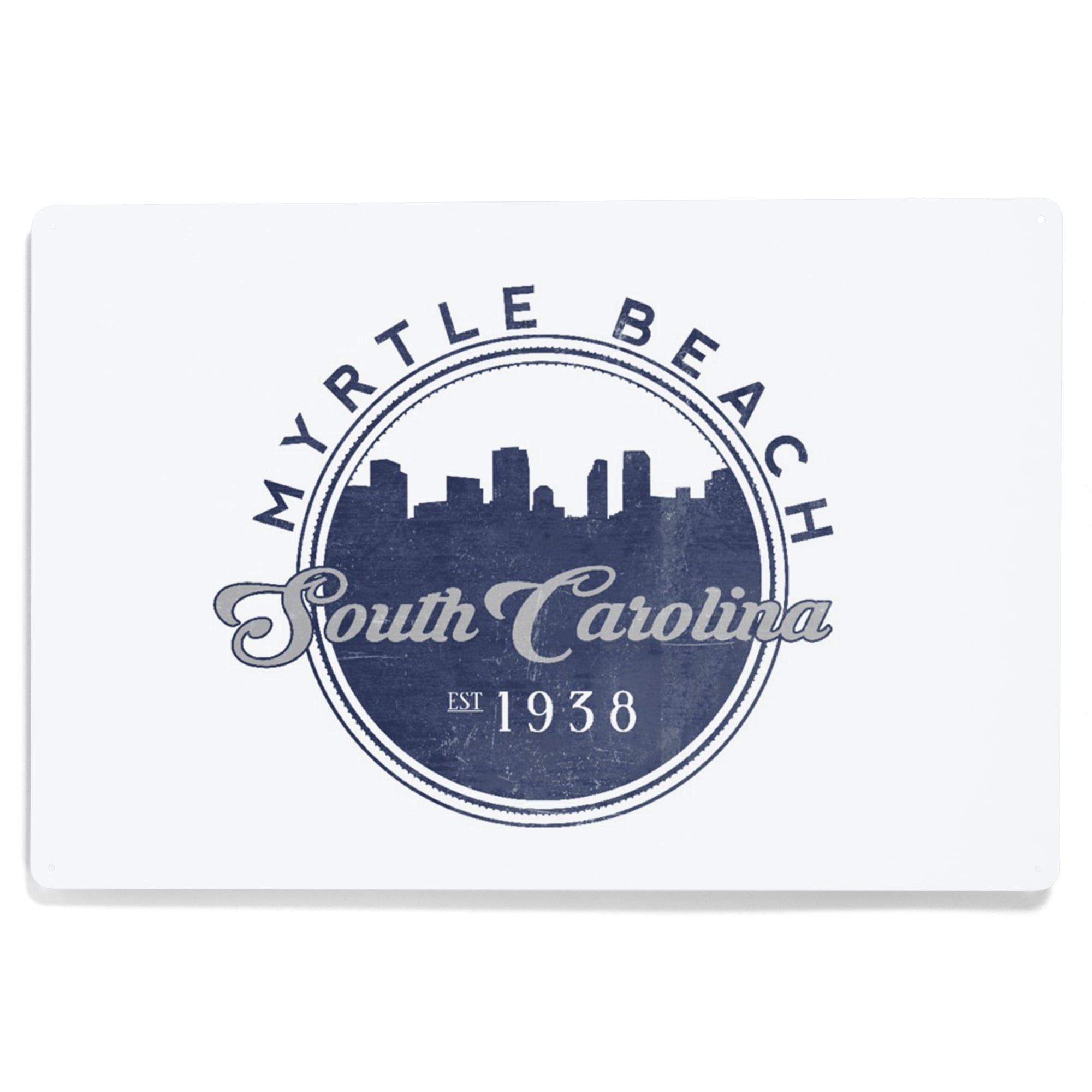 Myrtle Beach, South Carolina, Skyline Seal (Blue) (12x18 Aluminum Art ...