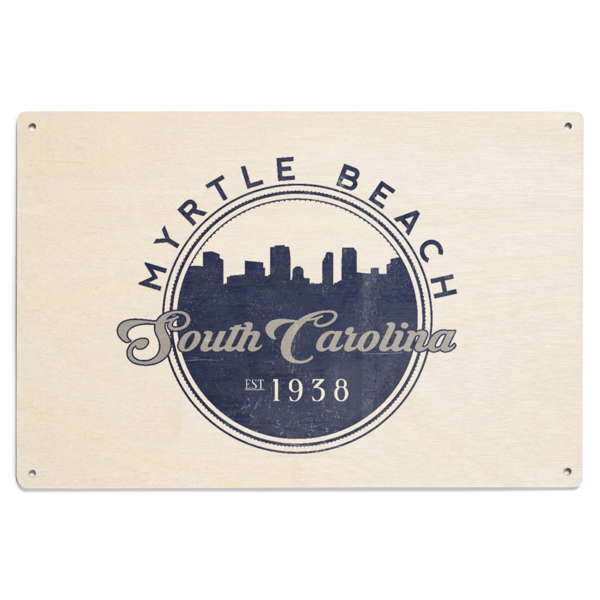 Myrtle Beach, South Carolina, Skyline Seal (Blue) Birch Wood Wall Sign ...