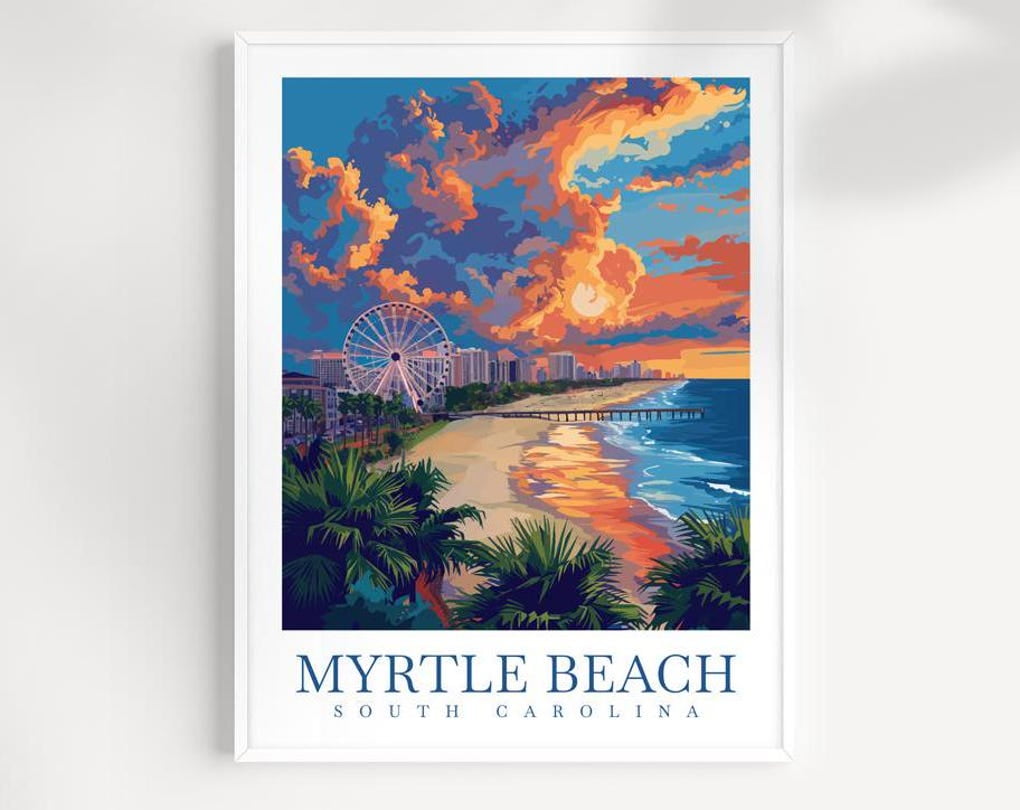 Myrtle Beach Travel Poster South Carolina Wall Art Myrtle Beach Wall ...