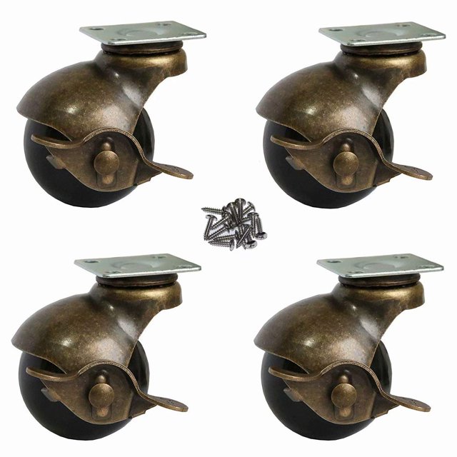"Mysit 4Pcs 2"" Antique Brass Ball Caster Wheels with Brakes, Small ...