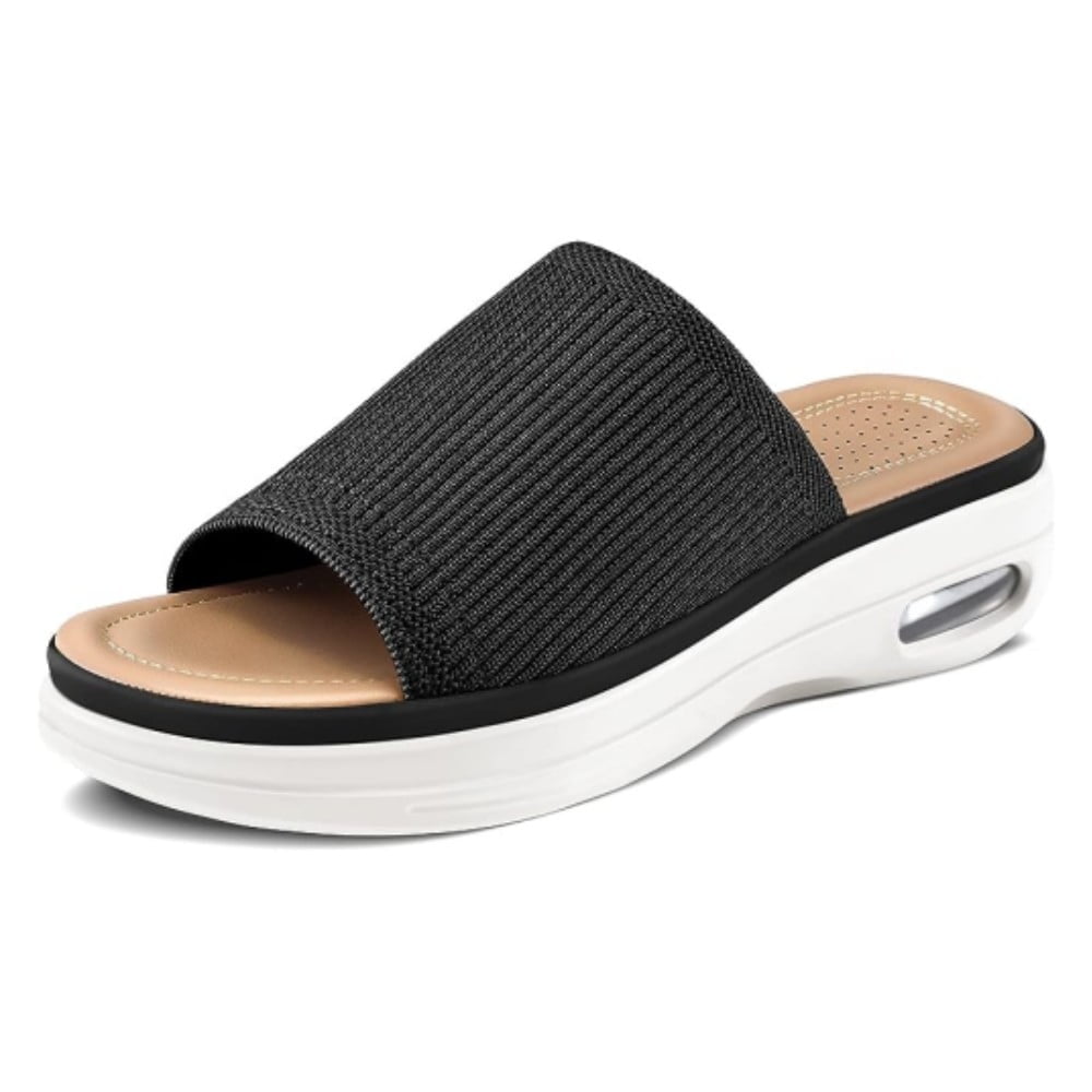 Pennysue Women's Air Cushion Knit Sandals Black Lightweight Platform ...