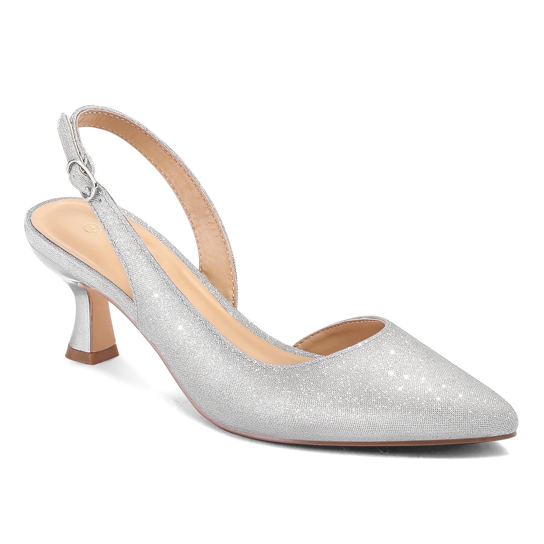 Pennysue Women's Slingback Heels Silver Pointed Toe Dress Pumps 7M ...