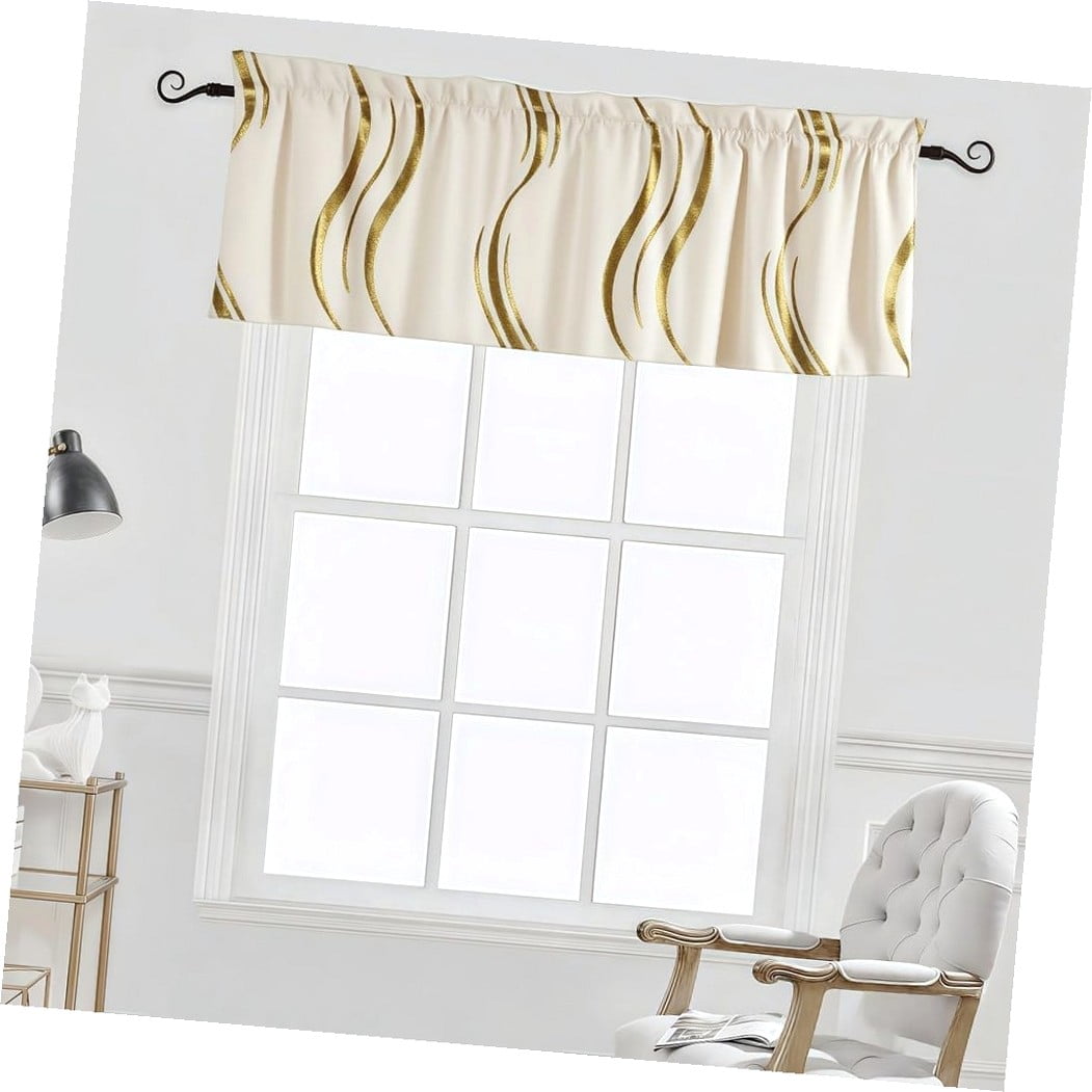 Myst Design 1 Panel Foil Print Striped Curtain Valance for Kitchen ...