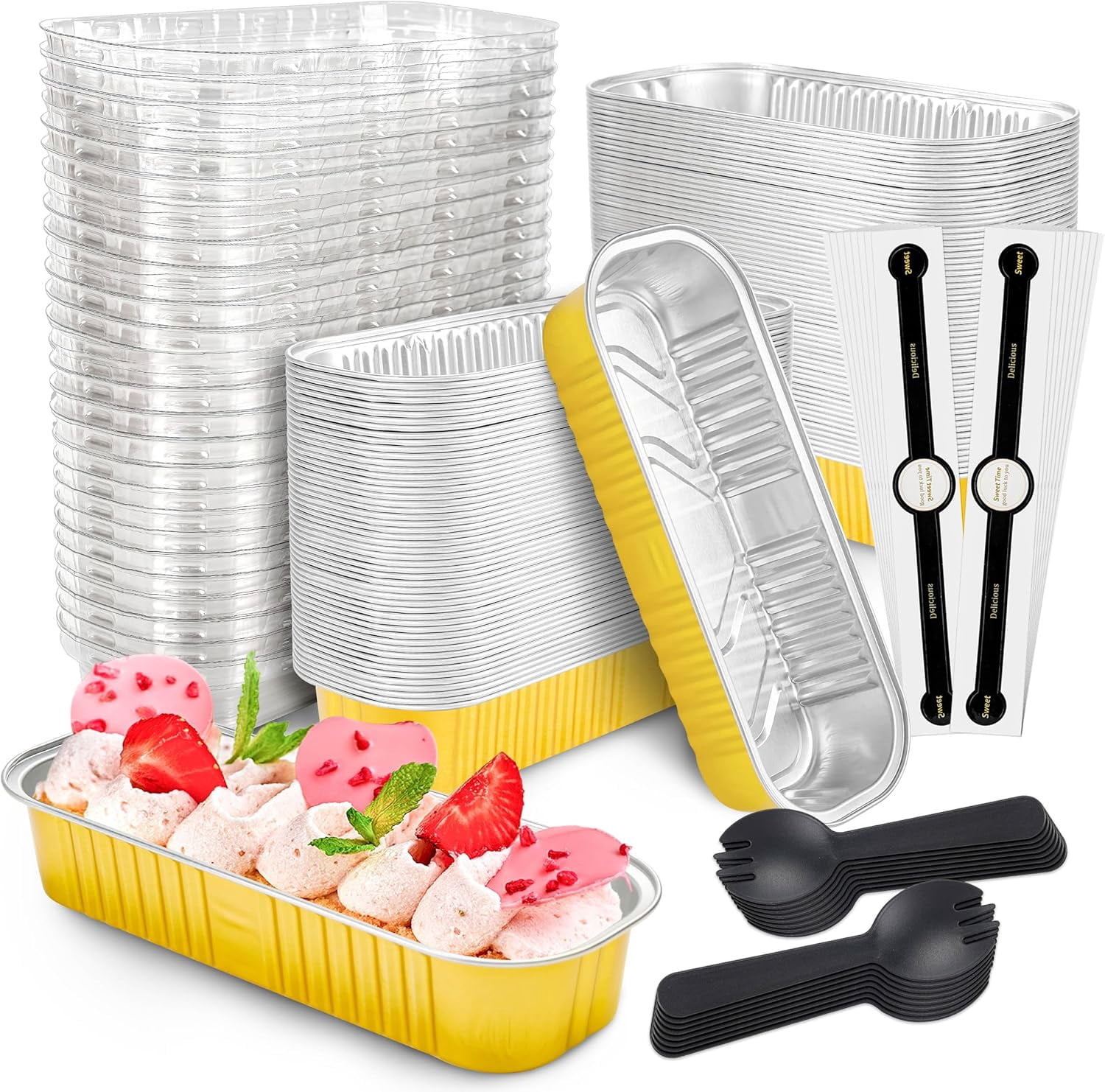 Myst Design 100 PACK Cake Pans with and Spoons, Rectangular Aluminum ...