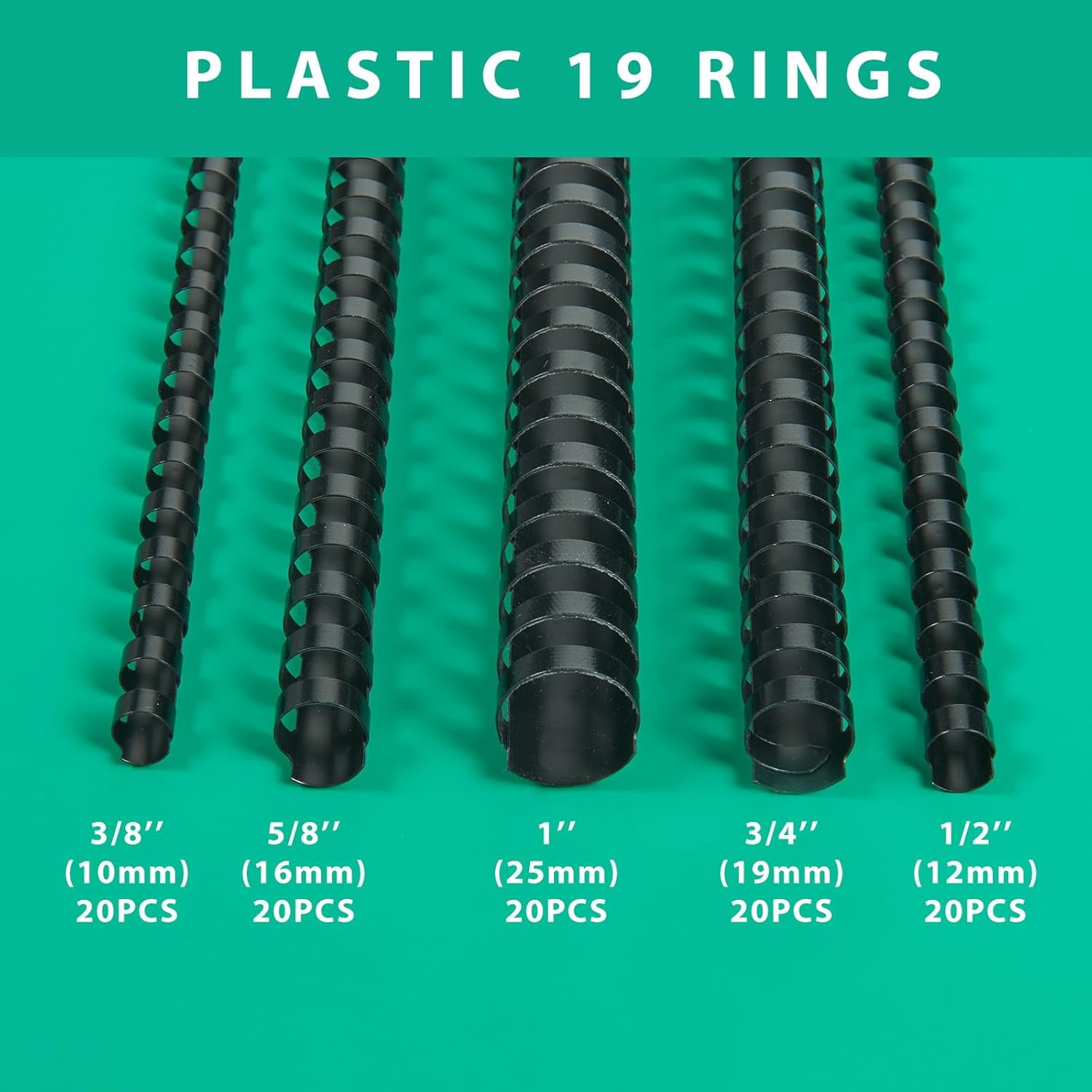 Myst Design 100 Pack 19 Binding Combs, Multi Sizes, 3/8 Inch, 1/2 Inch ...