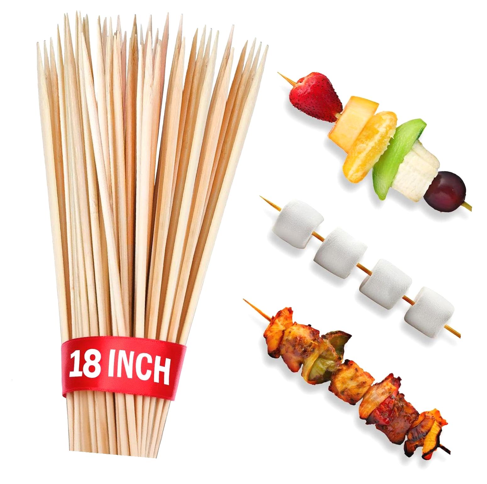 Myst Design 100 Pieces 18" Long Wooden Skewers for BBQ, Kabob Grilling ...