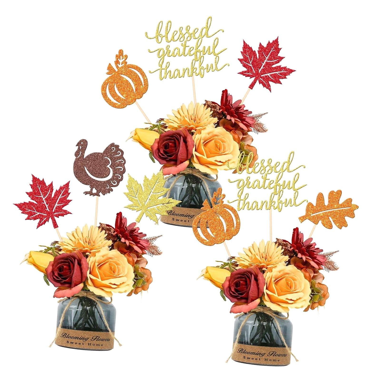Myst Design 12 PCS Thanksgiving Centerpiece Sticks Grateful Thankful ...