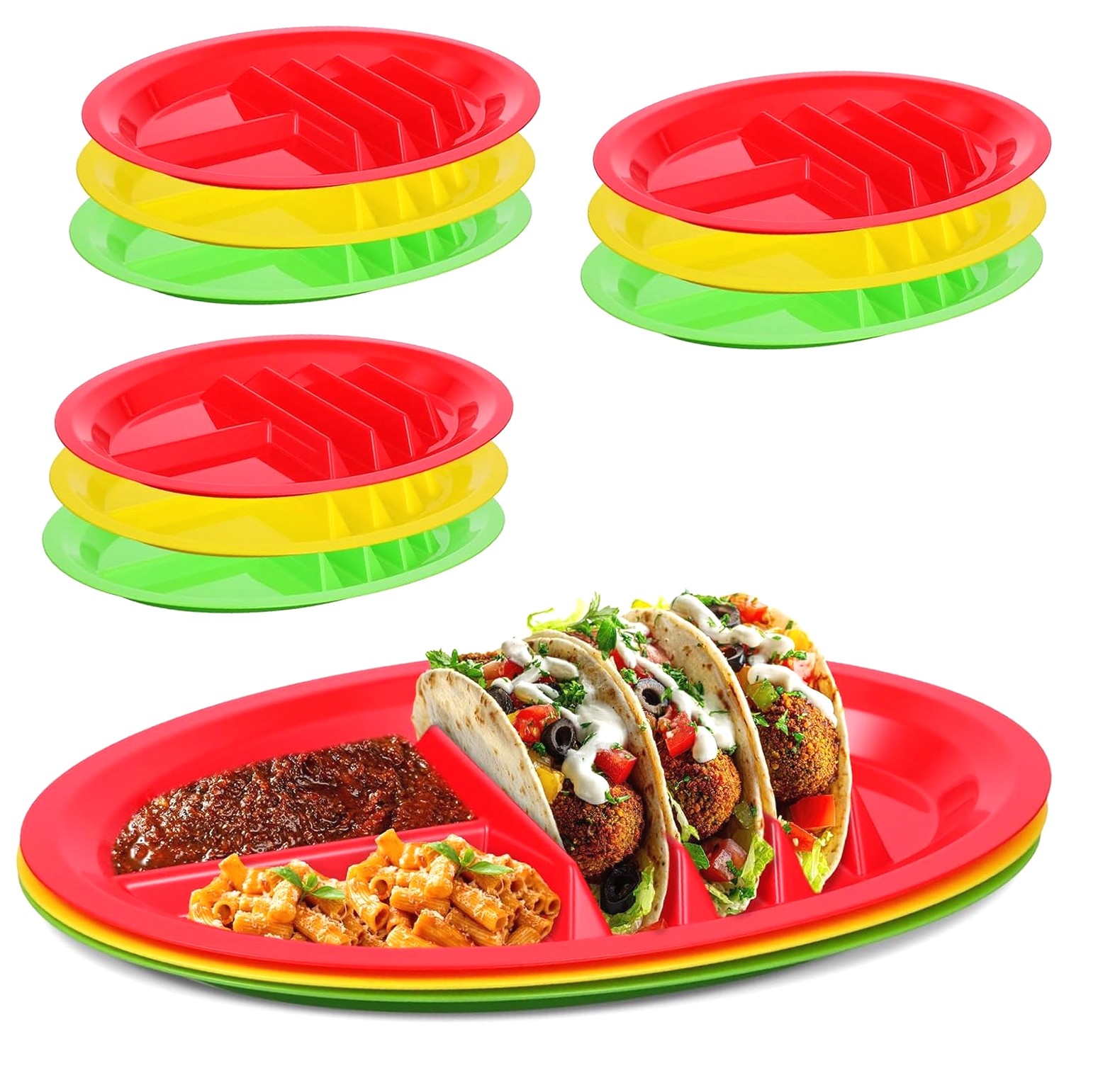 Myst Design 12 Pack Plastic Taco Plates – Taco Holder with Dividers for ...