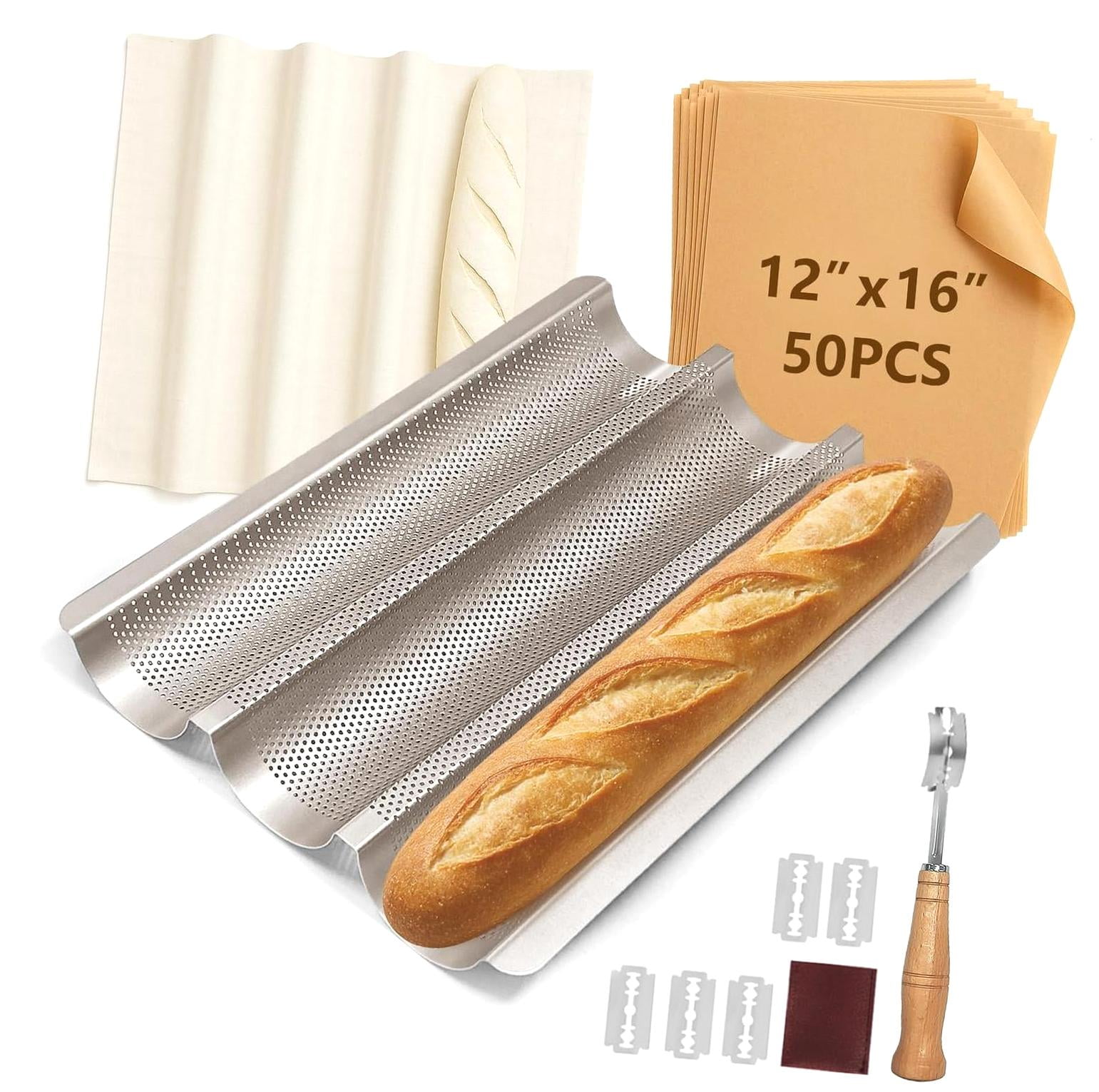 Myst Design 15" x 11" Nonstick Baking Pans, 3 Loaf Bread Tray for ...