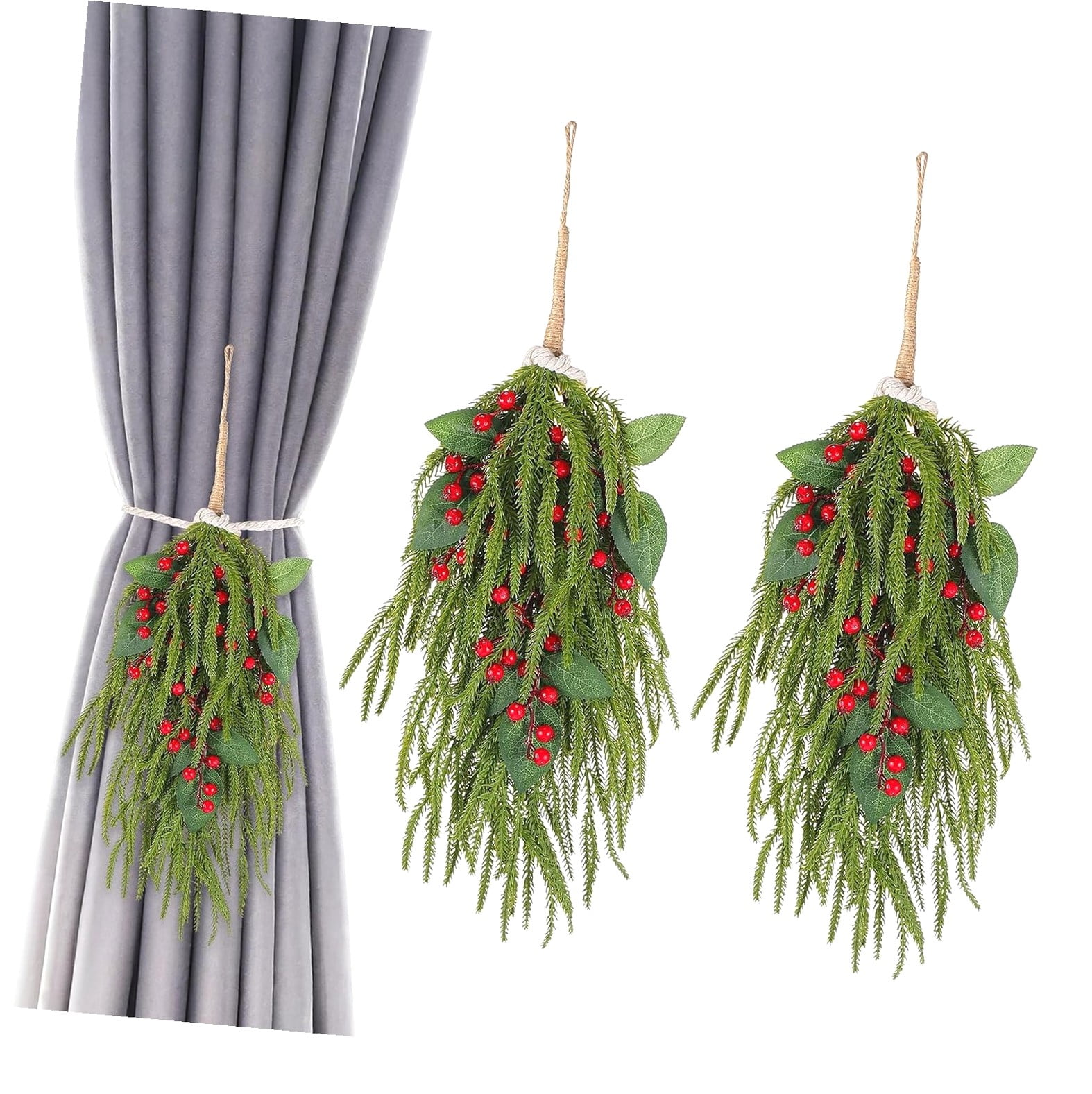 Myst Design 2 Pack Christmas Teardrop Swags with Berries Pine Cones ...