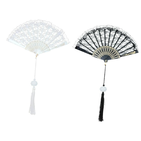 Myst Design 2 Pack White Lace Fan Handheld Retro Hand Held Folding Fans ...